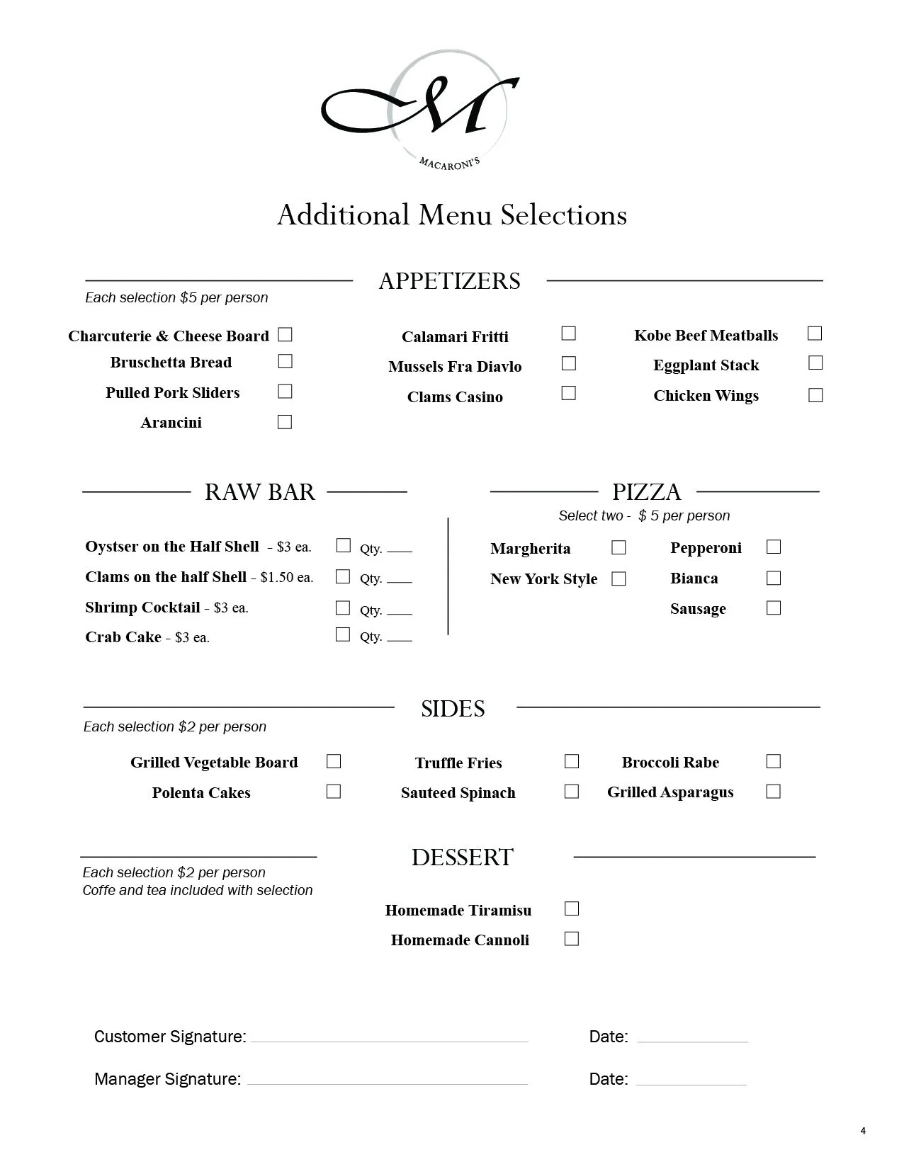 Private Party MENU — Macaroni's
