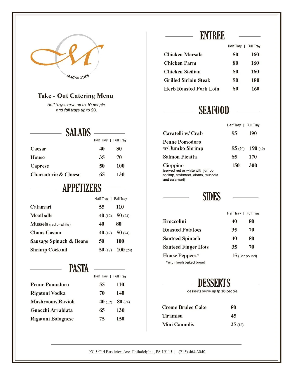 Catering — Macaroni's