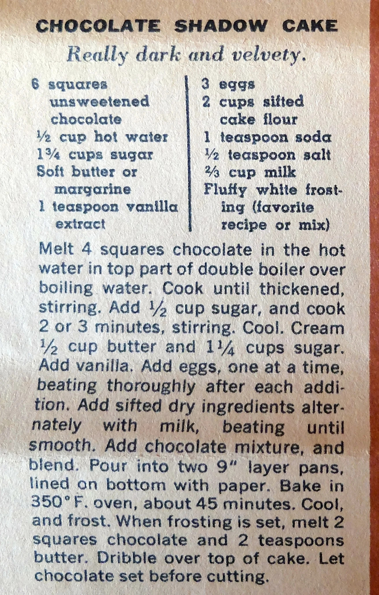 Chocolate Shadow Cake — Recipe Box Project