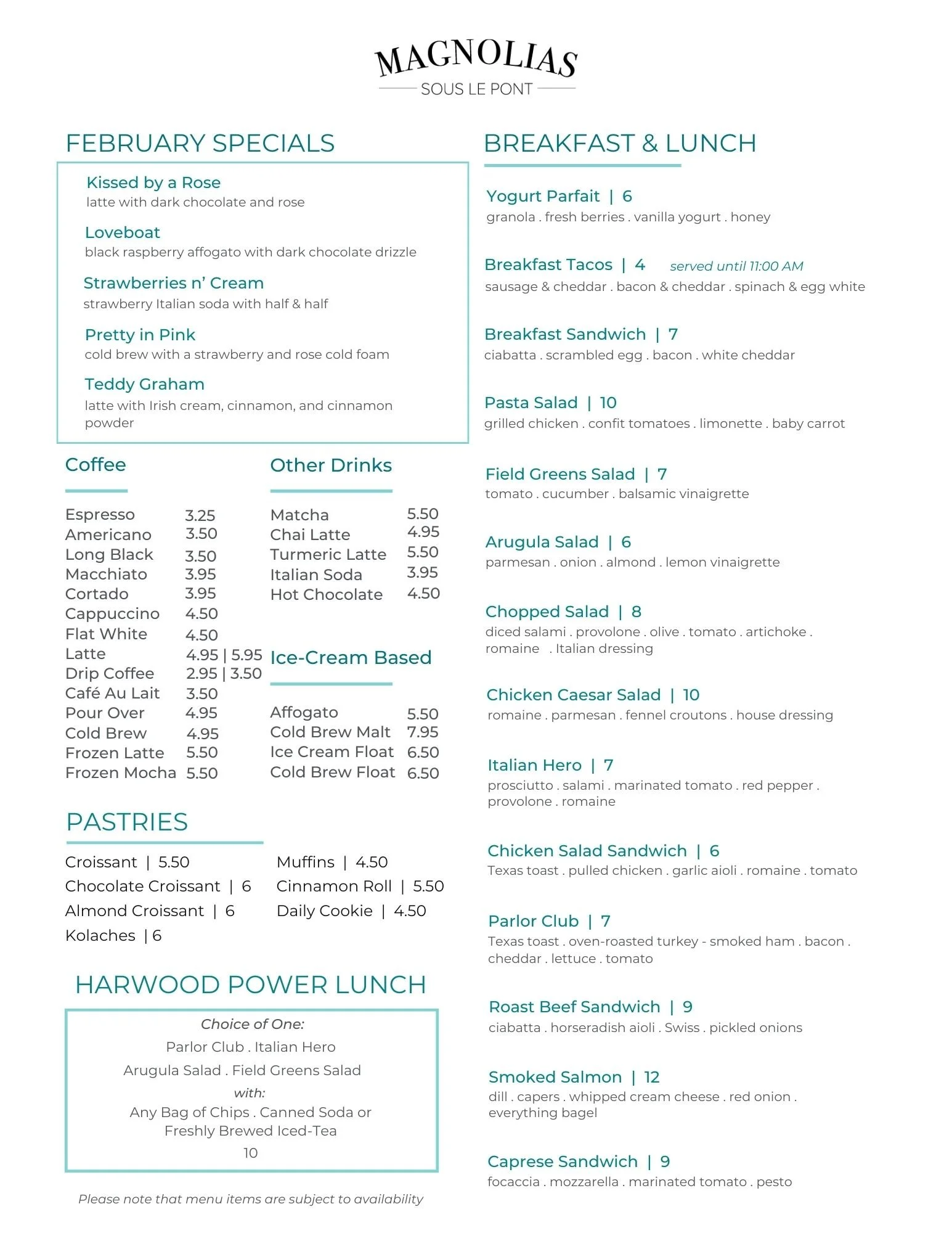 Menu — Magnolias - Sous le Pont