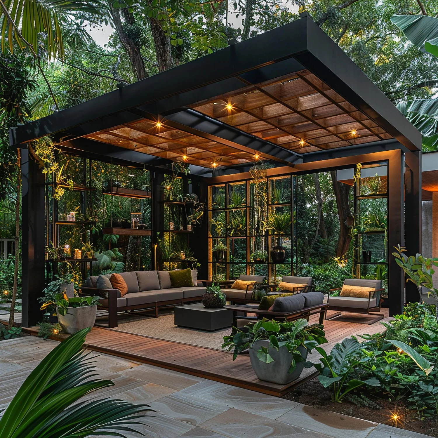 Outdoor Living Space with Stunning Lighting Design