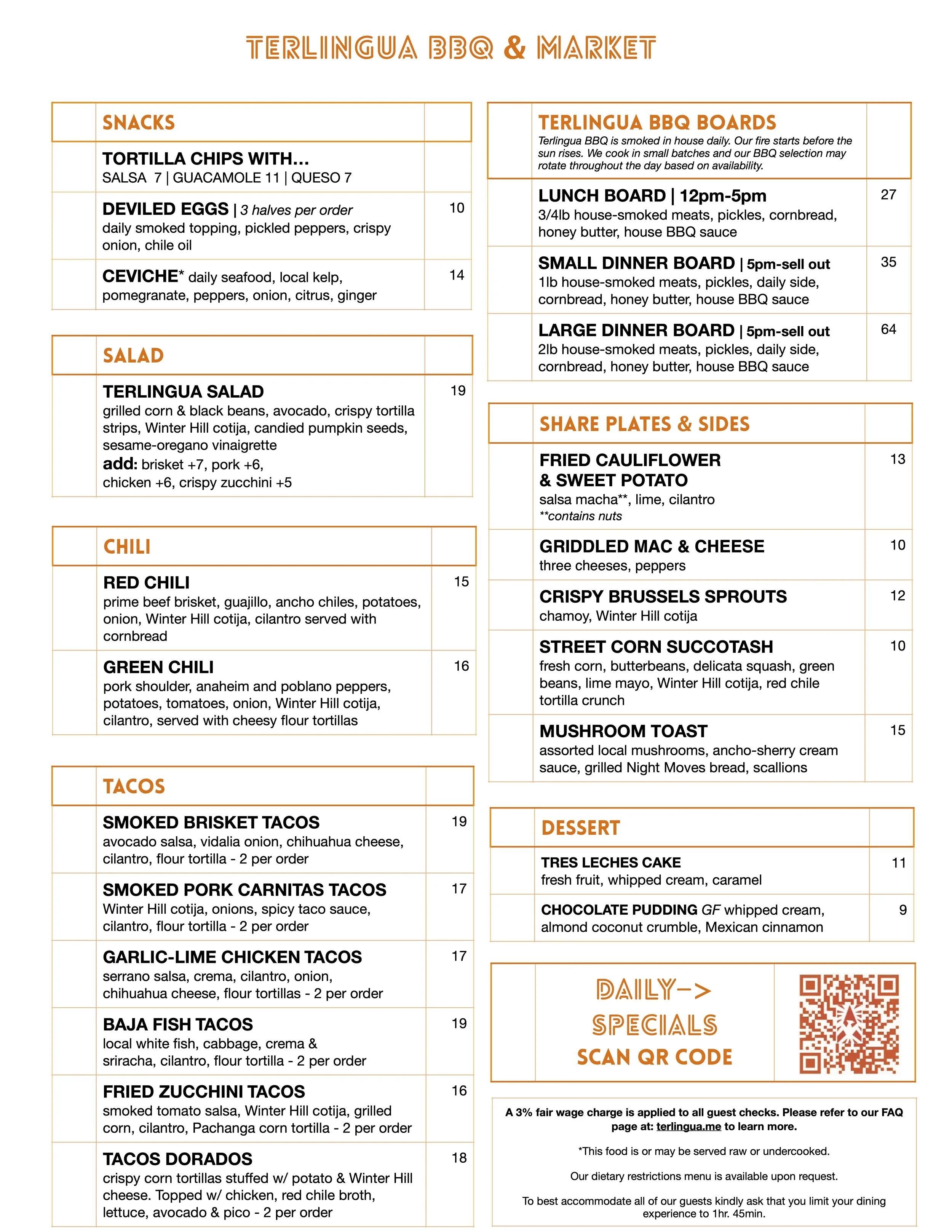 Menu — TERLINGUA RESTAURANT & MARKET