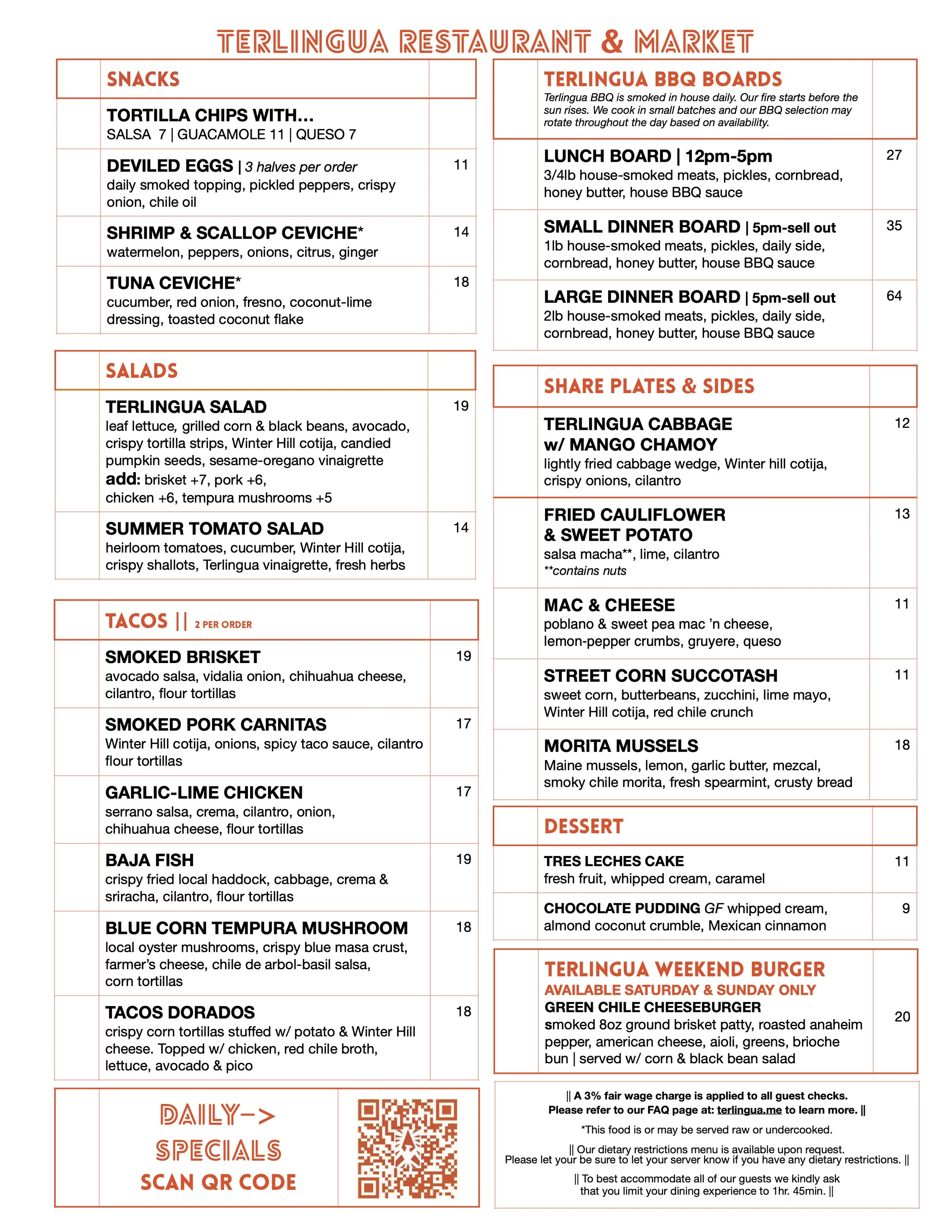Menu — TERLINGUA RESTAURANT & MARKET