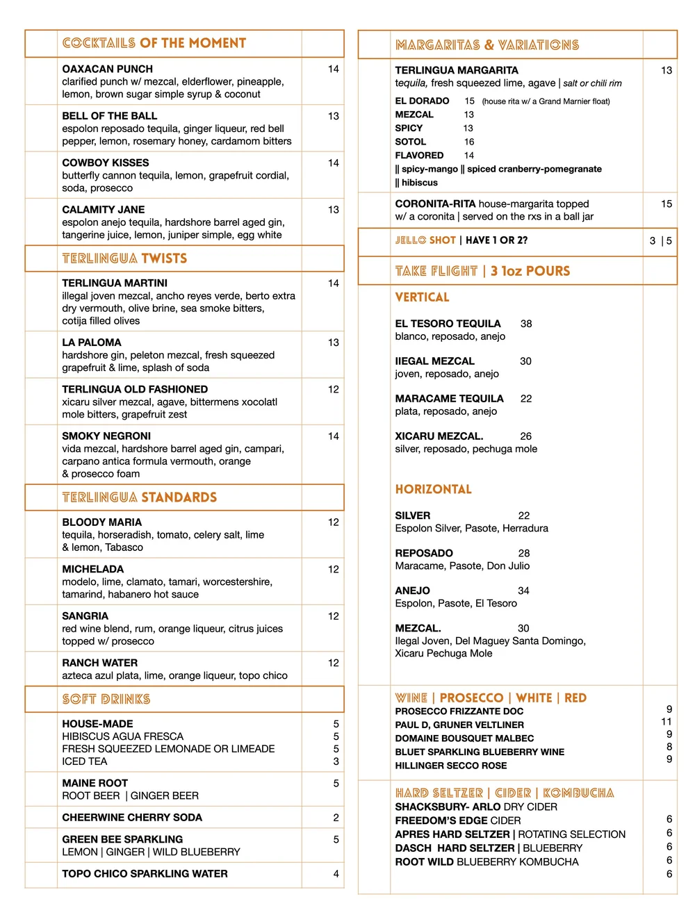 Menu — TERLINGUA RESTAURANT & MARKET
