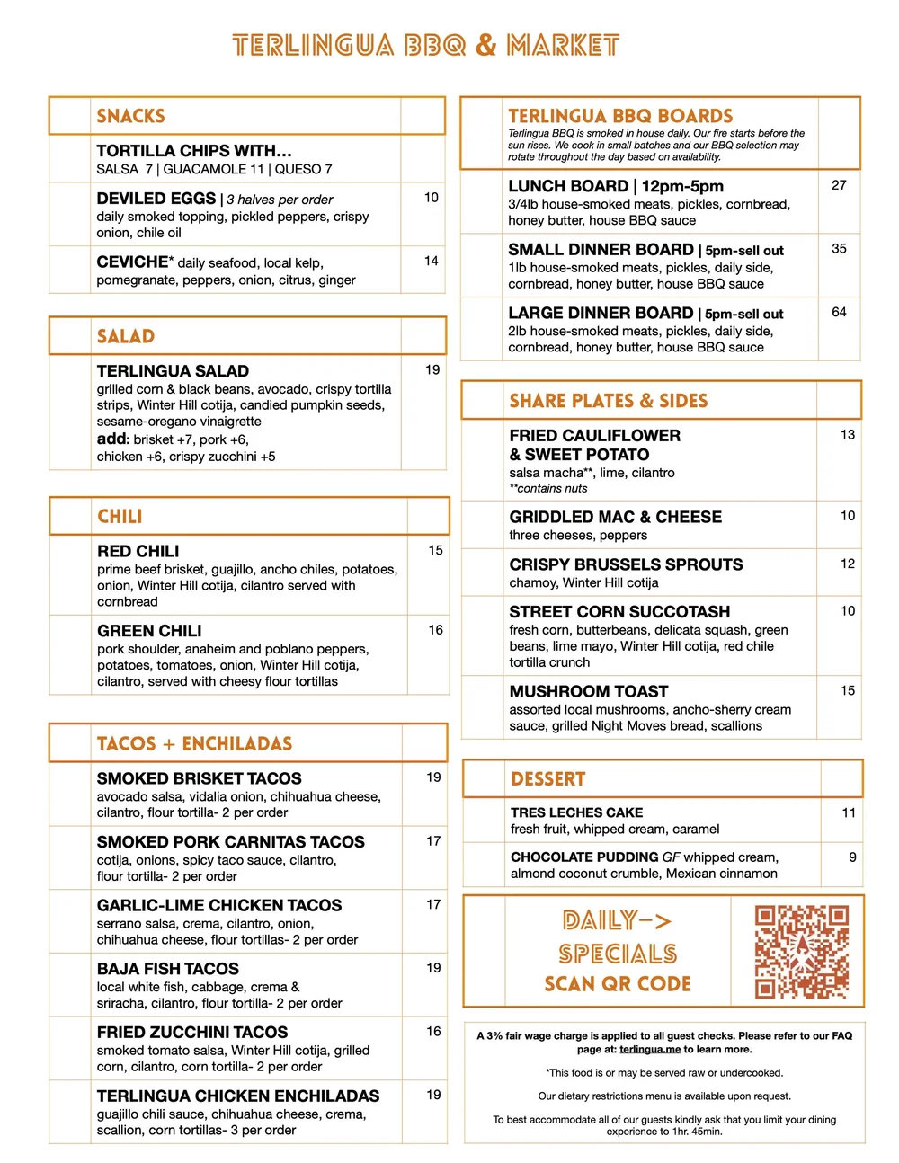 Menu — TERLINGUA RESTAURANT & MARKET