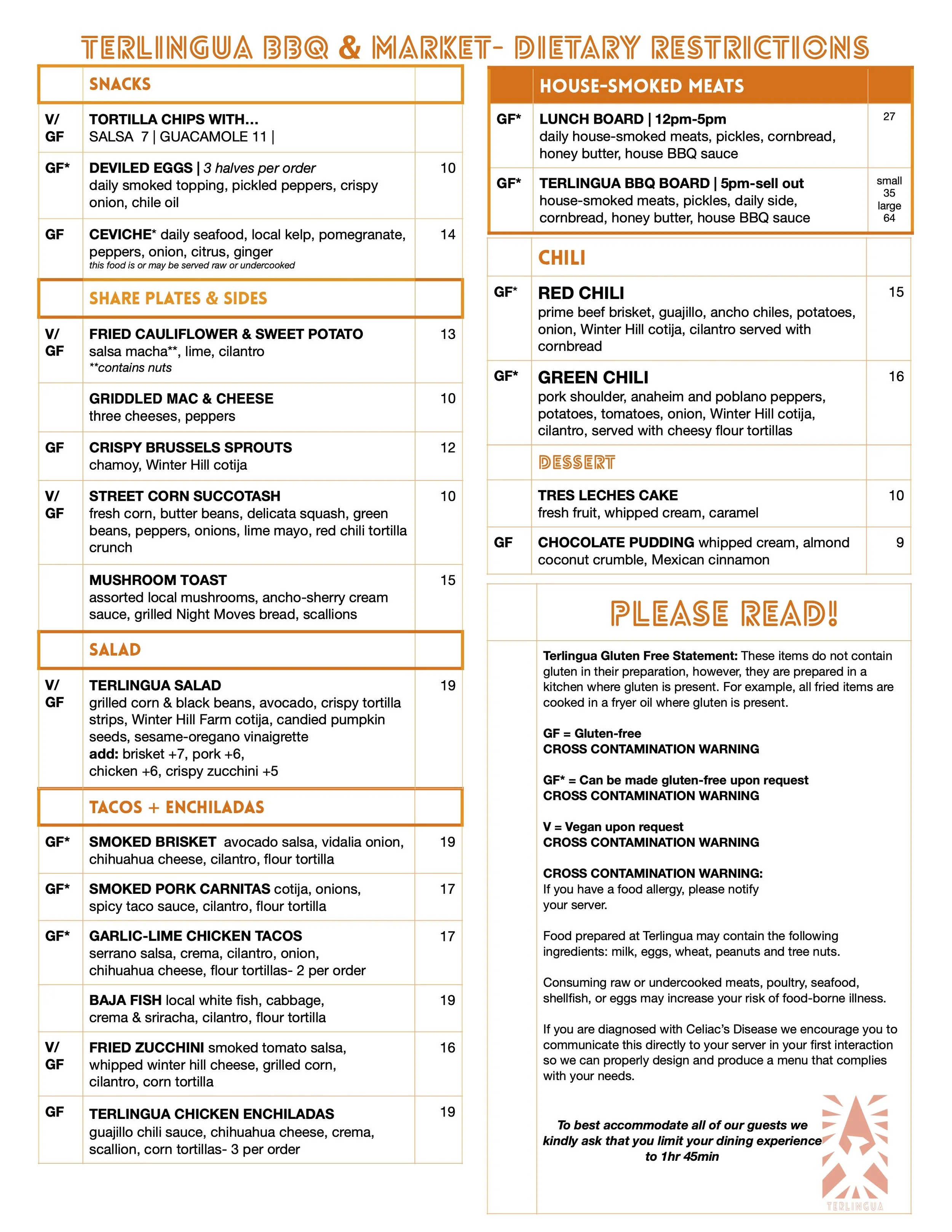 Menu — TERLINGUA RESTAURANT & MARKET