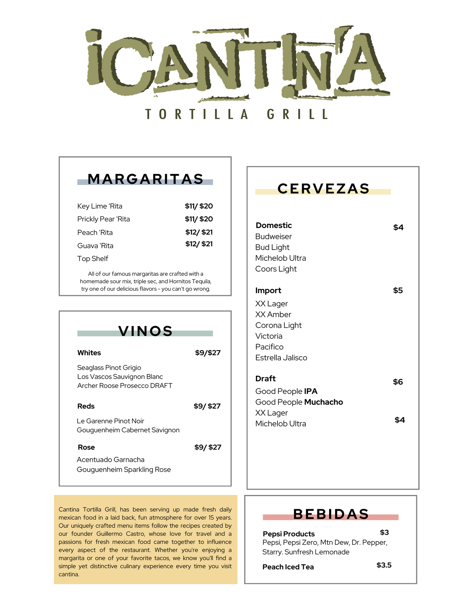 Menus — Cantina Tortilla Grill