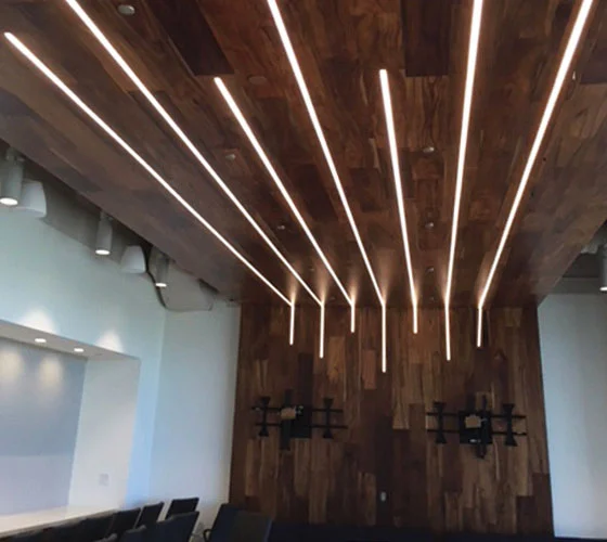 Wood Slat Ceiling Linear Lighting | Shelly Lighting