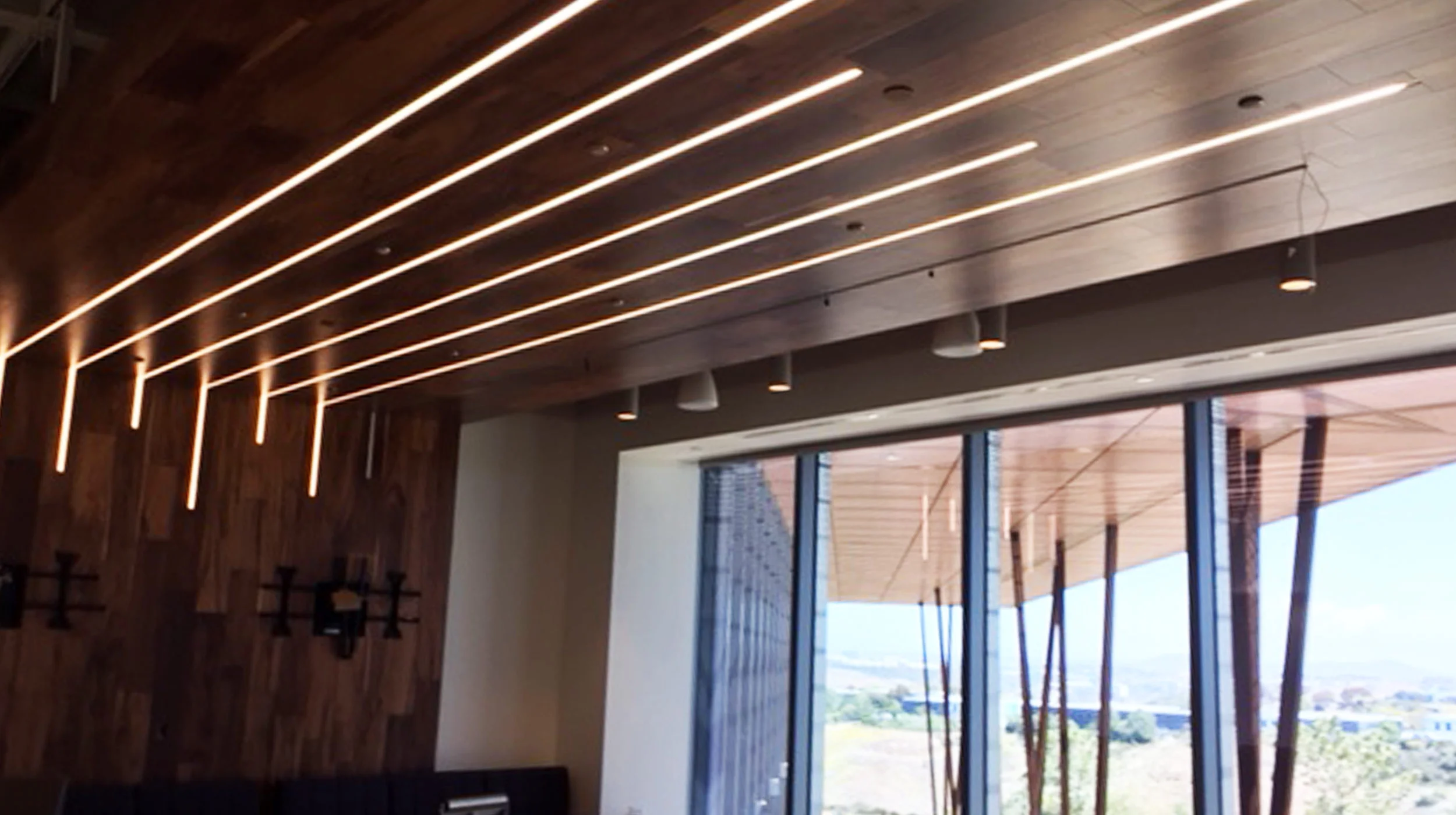 Wood Slat Ceiling Linear Lighting | Shelly Lighting