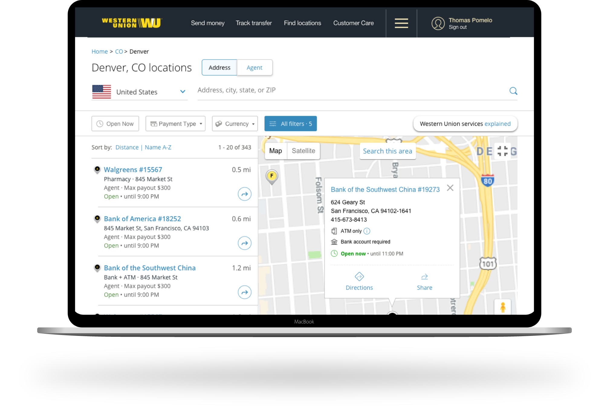 WesternUnion — Agent Locator — Steven Long Tran