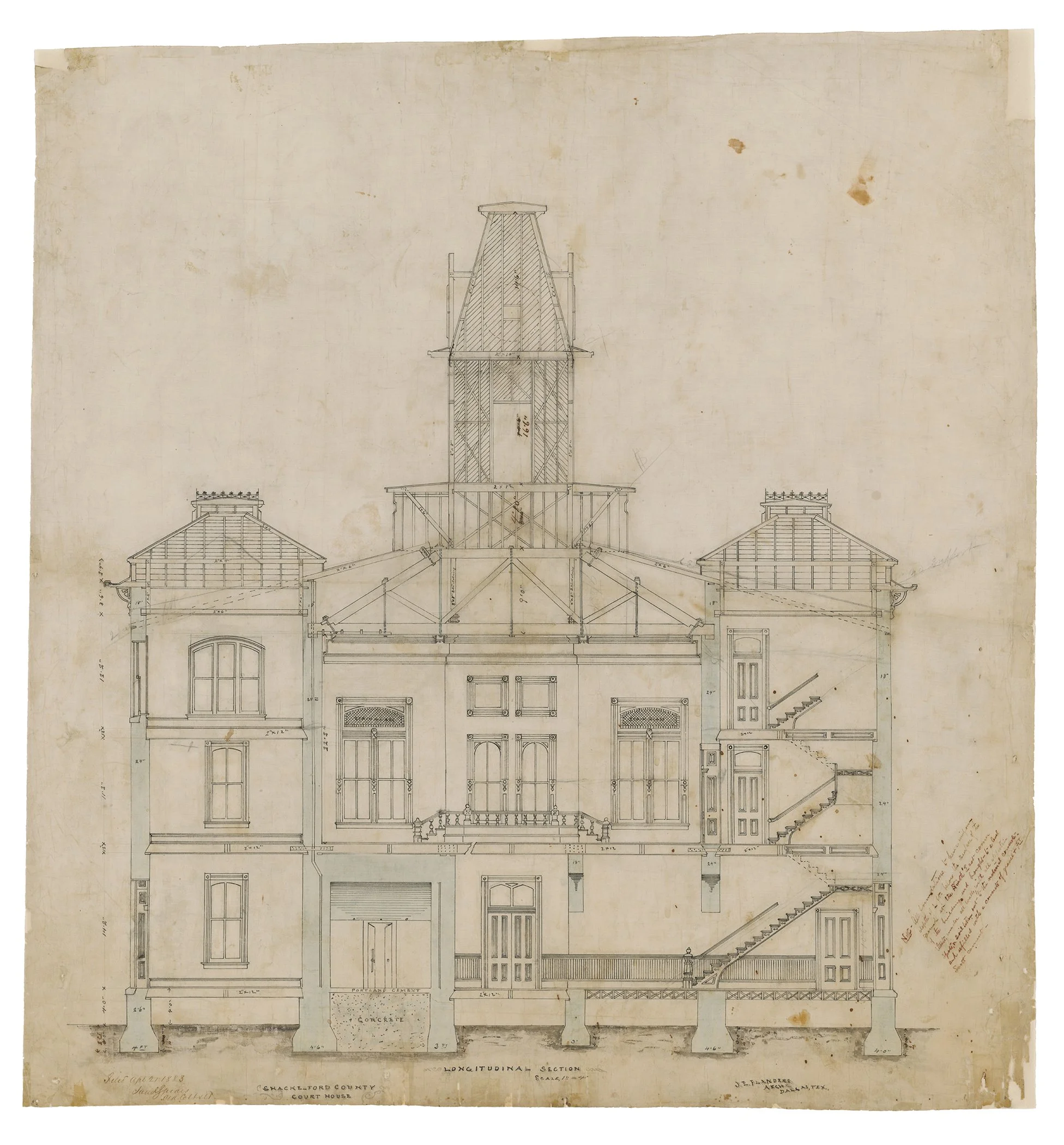 1883 Shackelford County Courthouse Prints Longitudinal Section — The ...