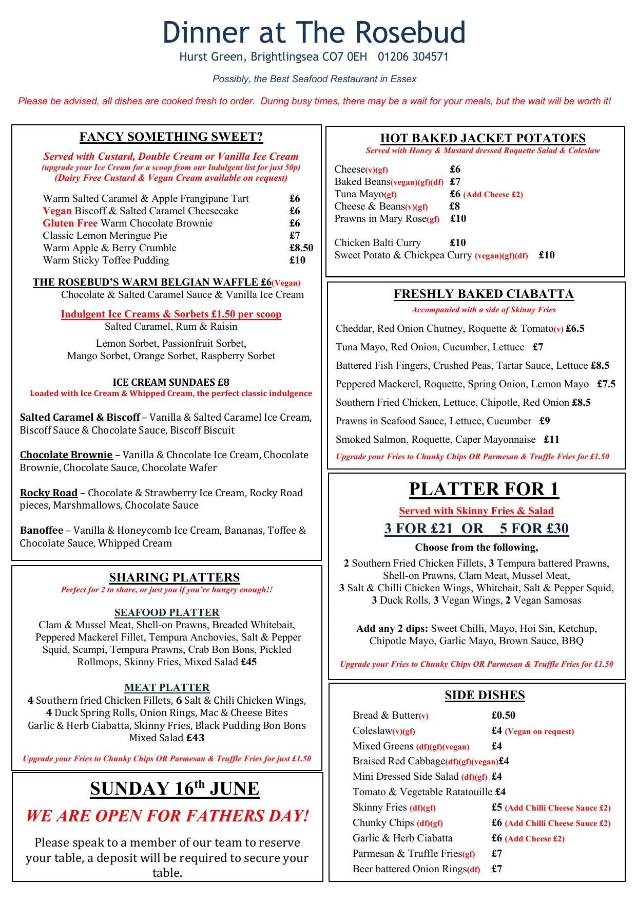Our Menu — The Rosebud seafood restaurant & pub