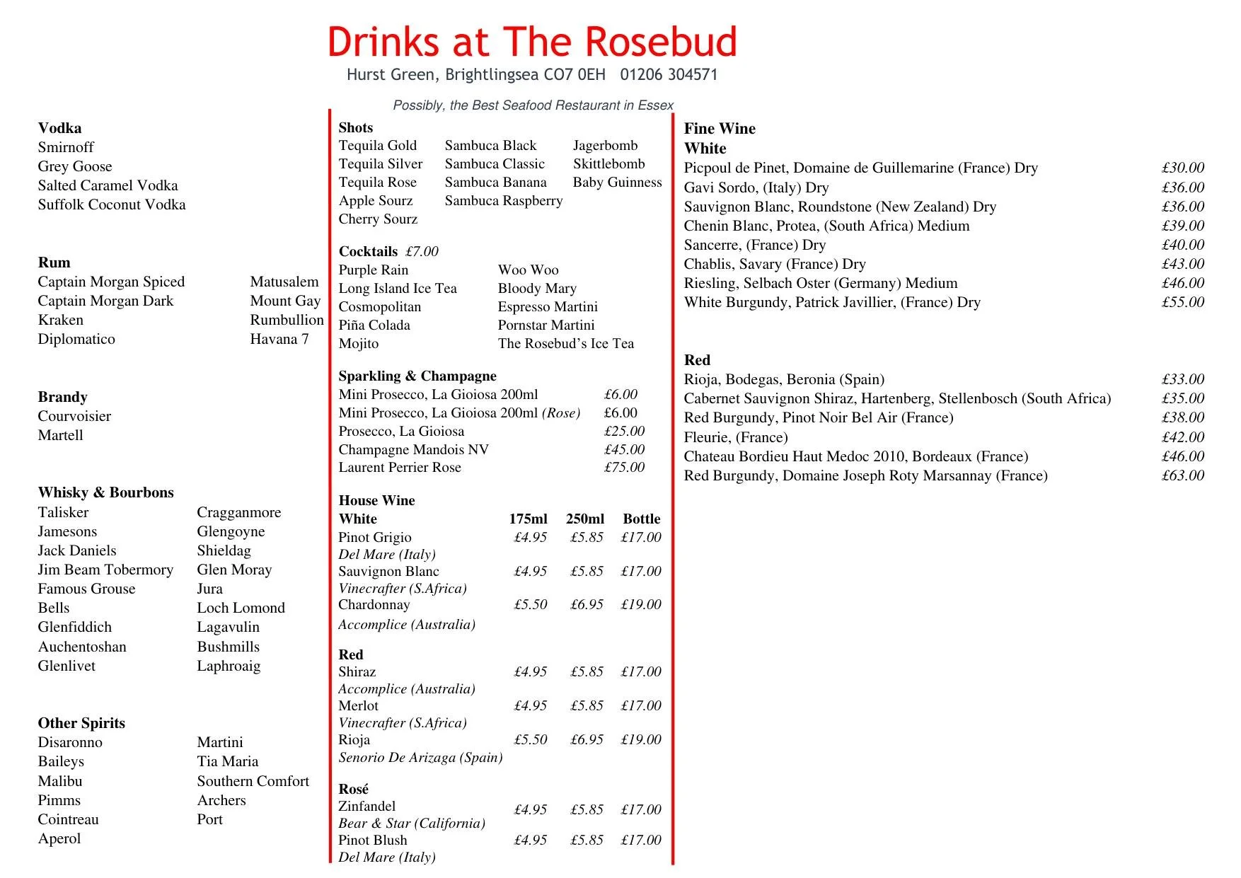 Our Menu — The Rosebud seafood restaurant & pub