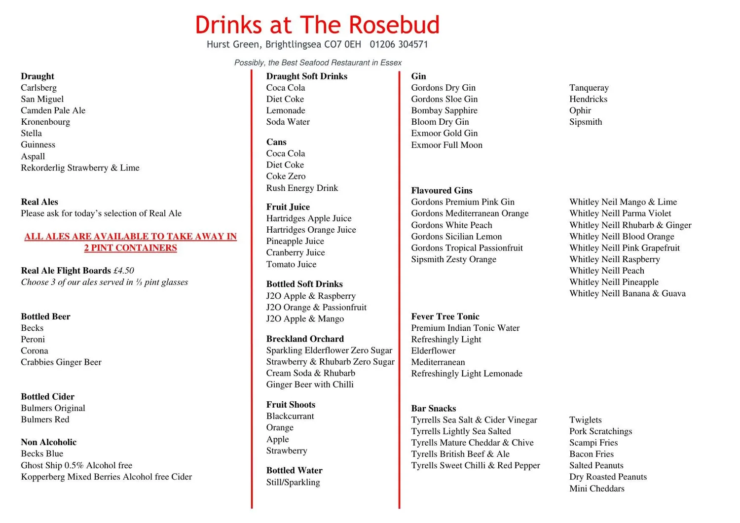 Our Menu — The Rosebud seafood restaurant & pub