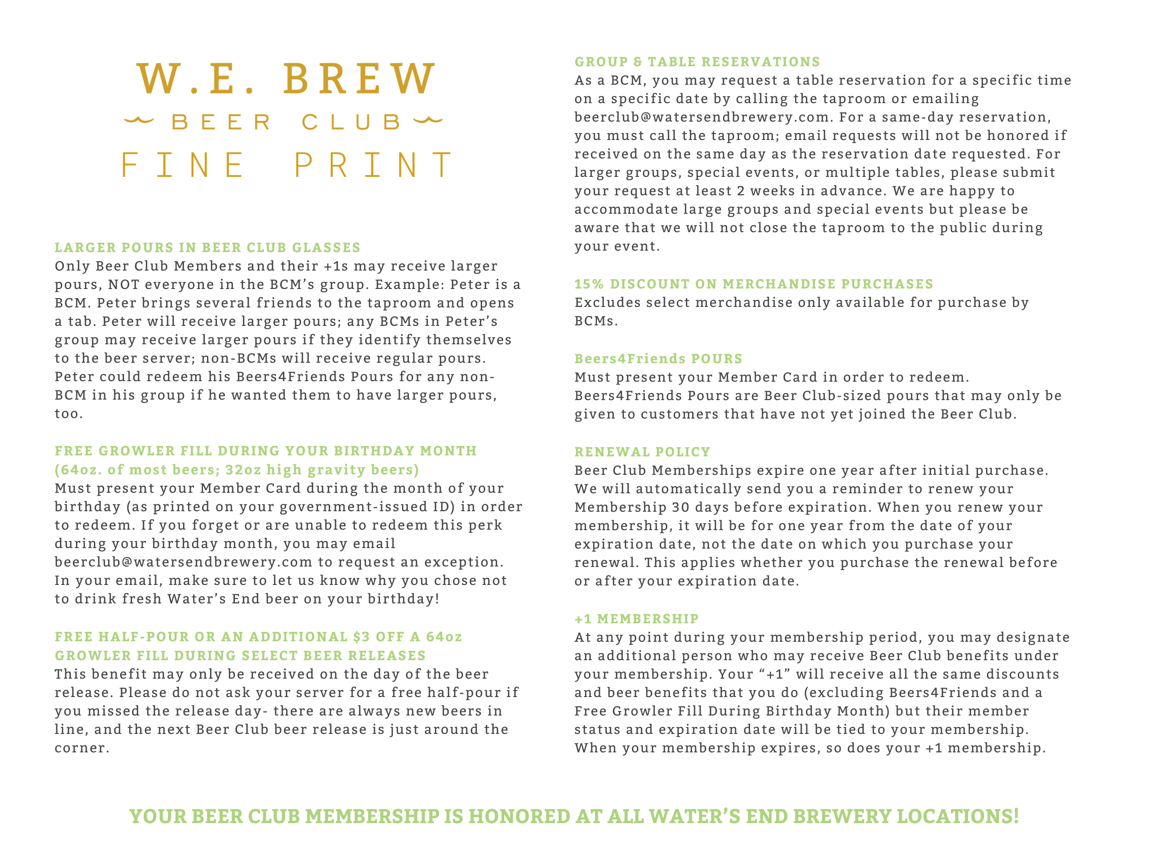 Beer Club Fine Print — Water's End Brewery
