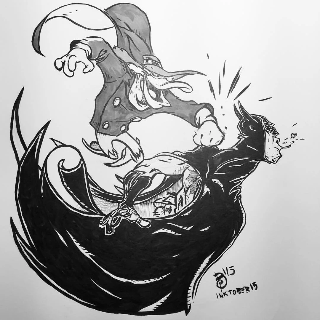Inktober Day 15: Darkwing Duck Vs. Batman! — Smash Comic