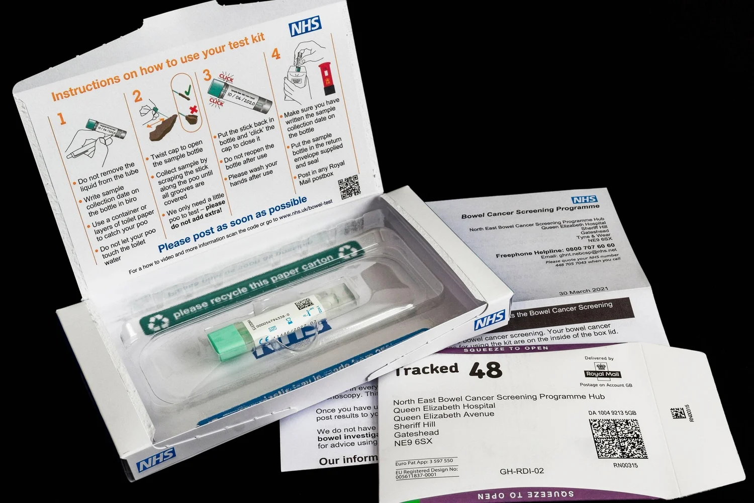 NHS Bowel Cancer Test Kit — Contains Moderate Peril