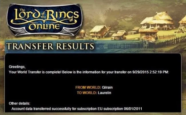 LOTRO World Transfers — Contains Moderate Peril