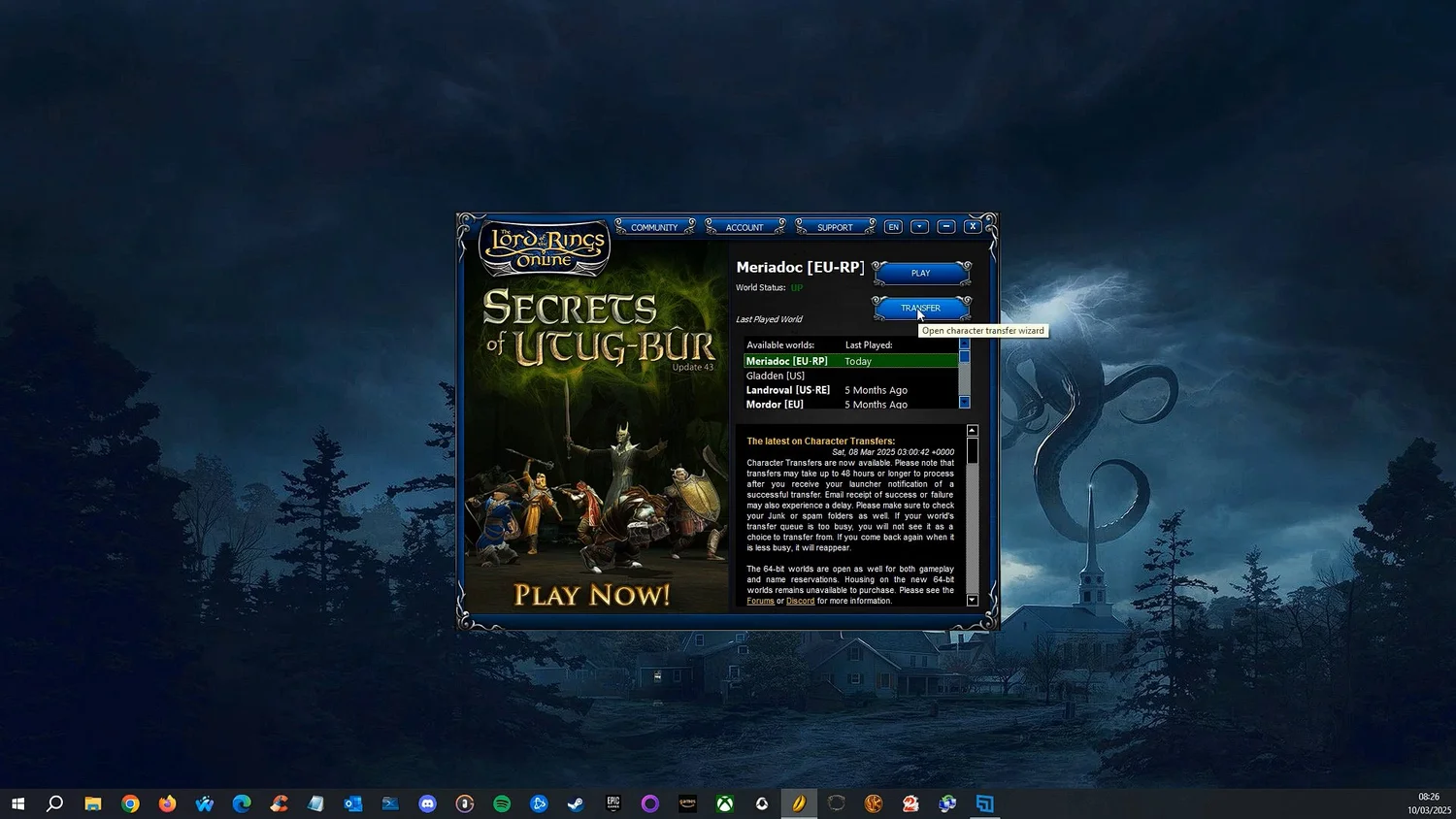 LOTRO: Free Transfers from Former 32-bit Game Worlds — Contains ...
