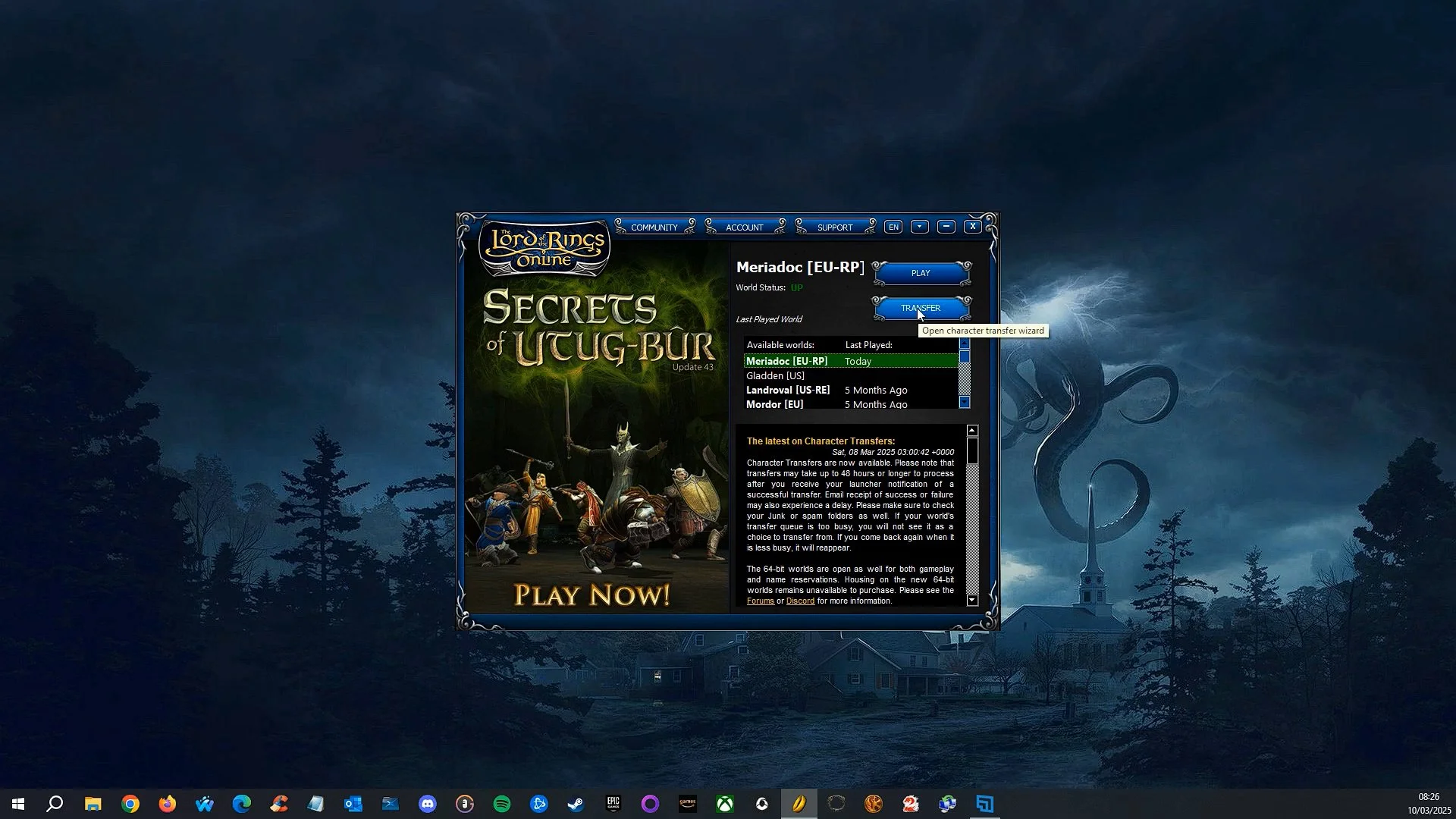 LOTRO: Free Transfers from Former 32-bit Game Worlds — Contains ...