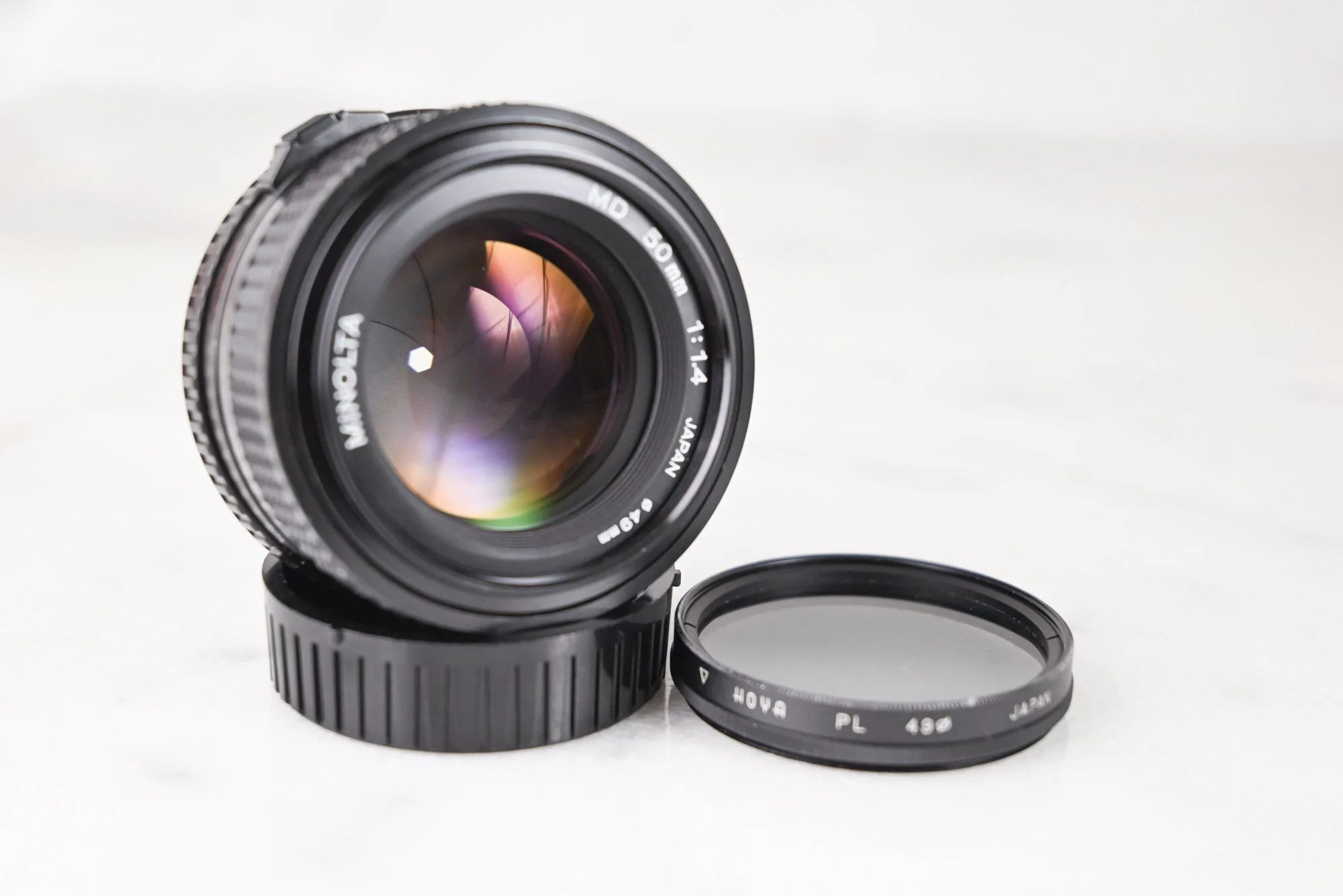 Minolta MD 50mm F/1.4 Fast Prime Lens with Polarizing Filter and Rear ...
