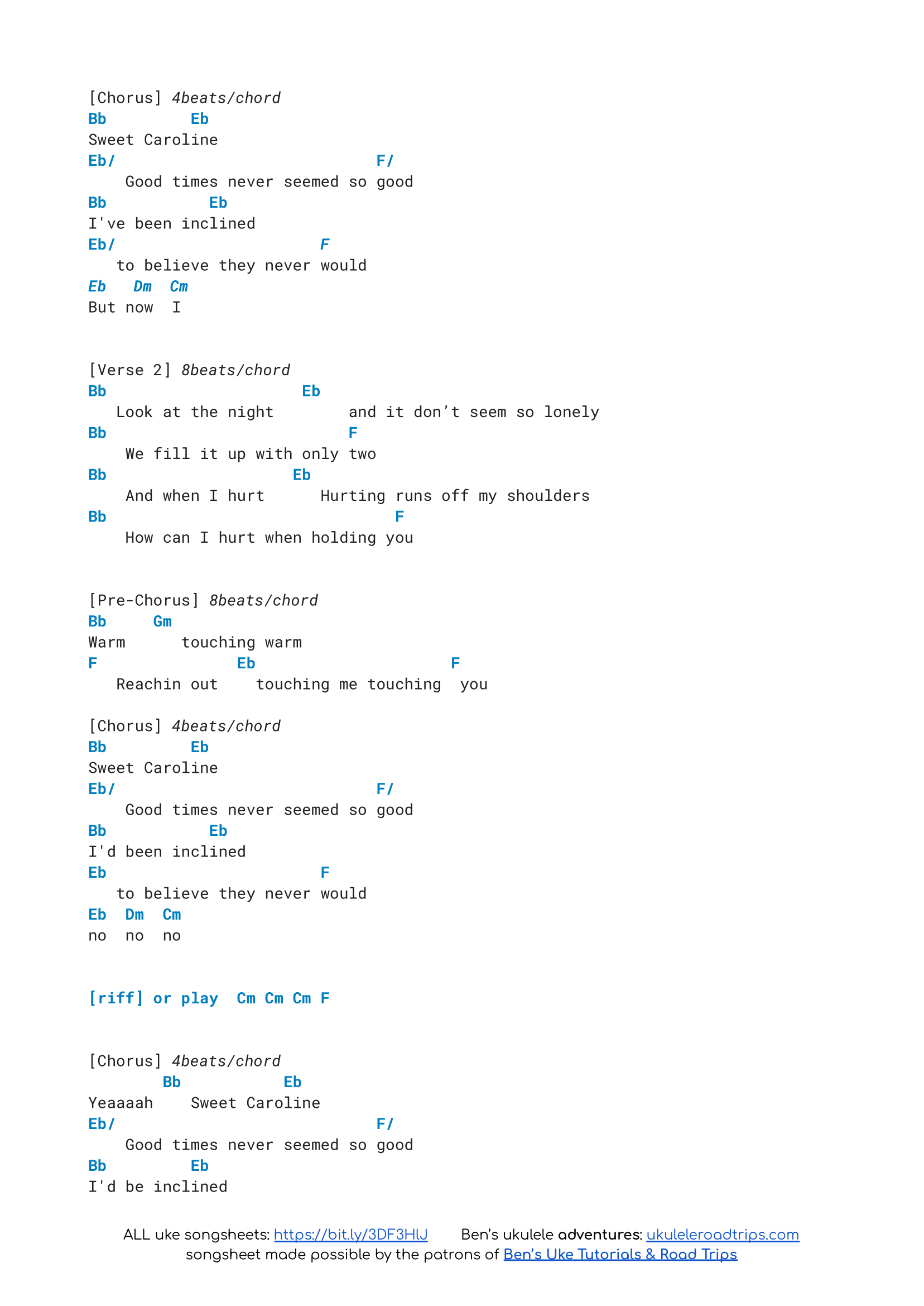 Sweet Caroline Guitar Chords Sweet Caroline Chords And Guitar Lesson