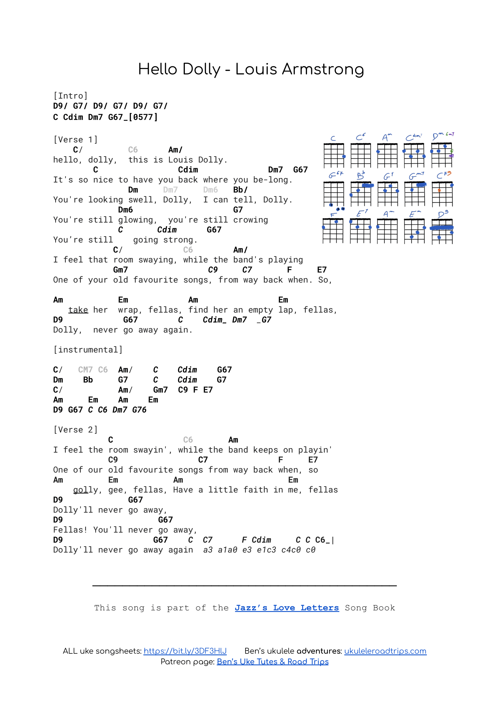 Hello Dolly by Louis Armstrong with chords, strum & tutorial — Ukulele Road Trips