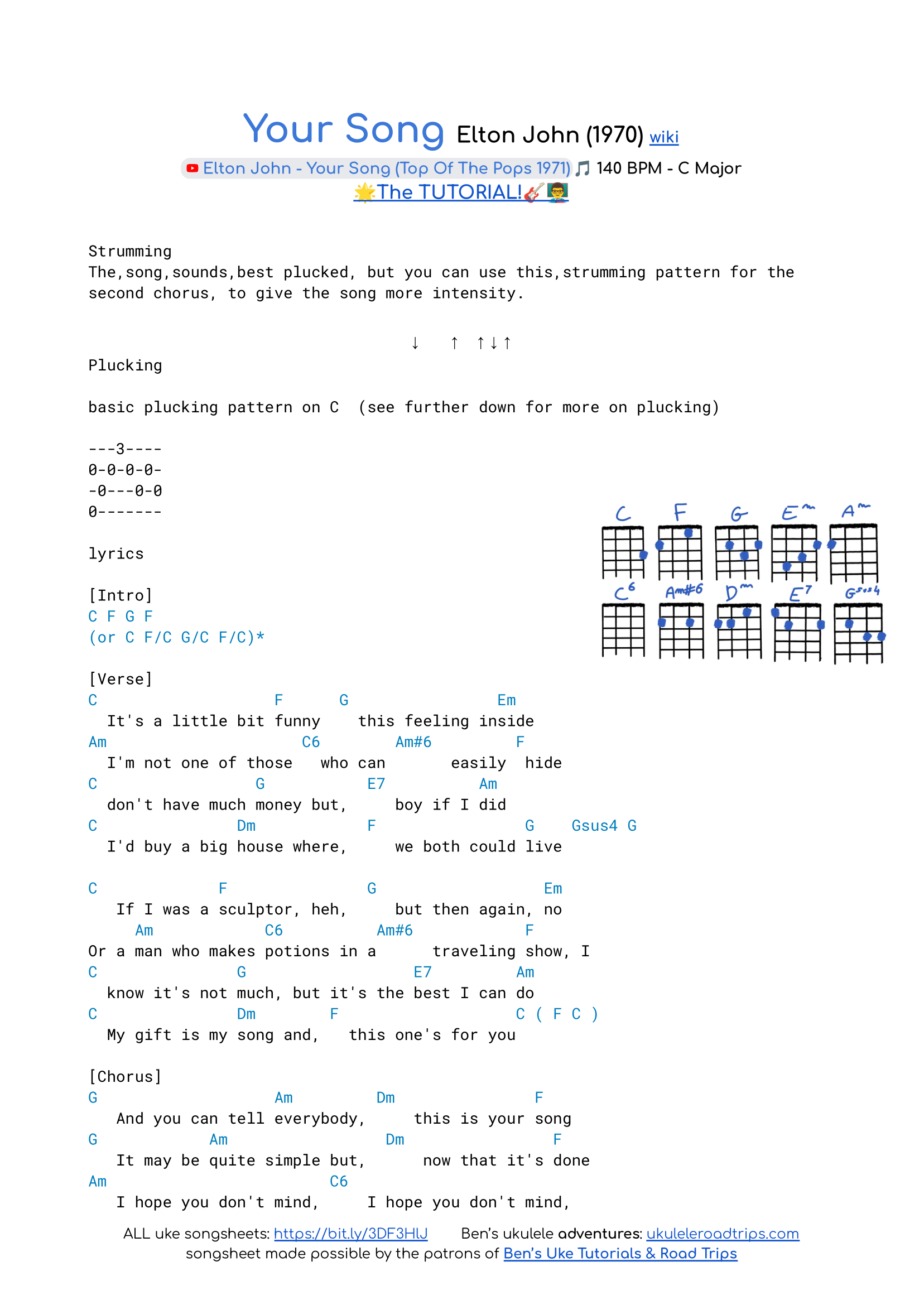 Your Song by Elton John with chords, strum & tutorial — Ukulele Road Trips