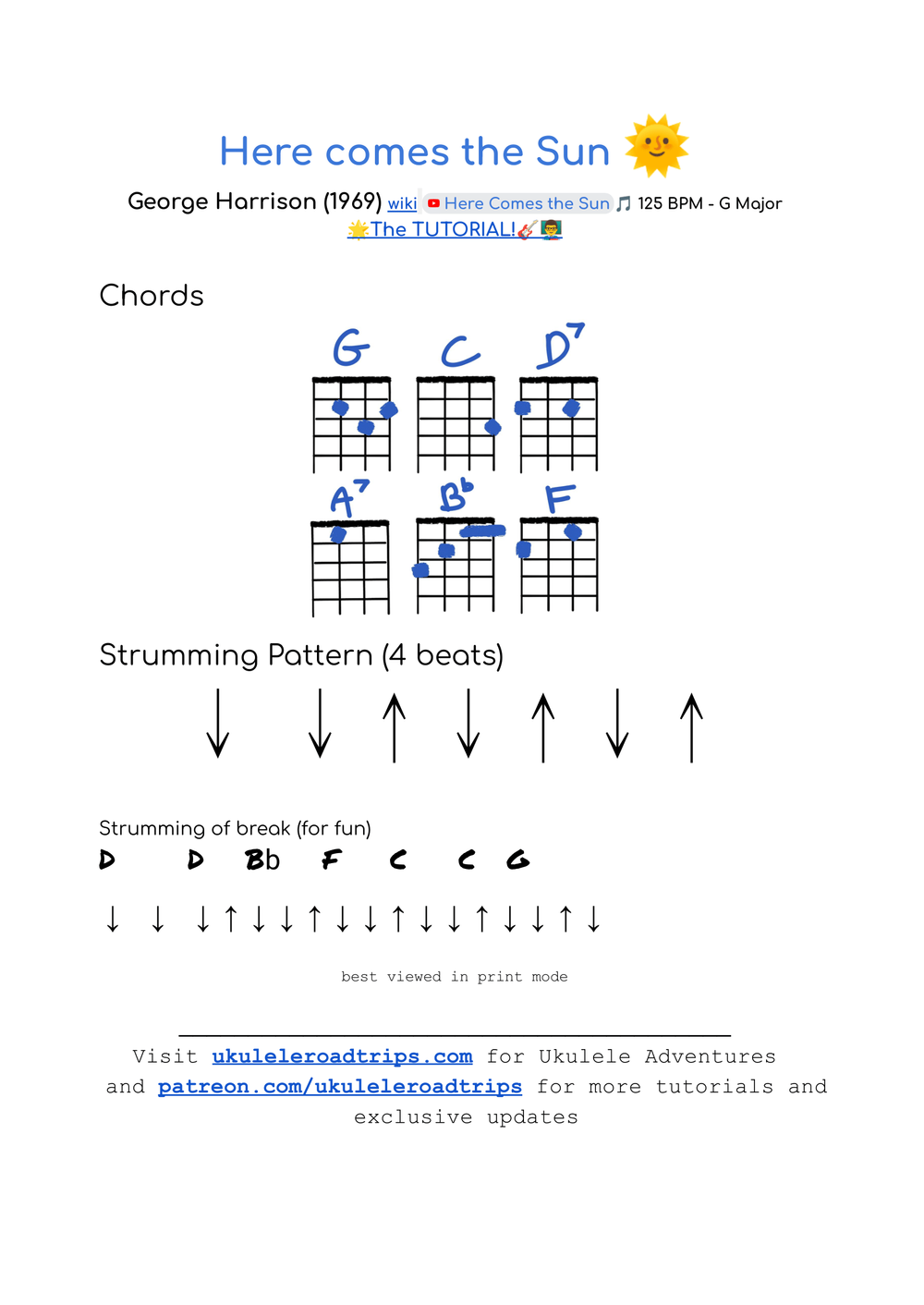 Here Comes The Sun by The Beatles with chords, strum & tutorial ...
