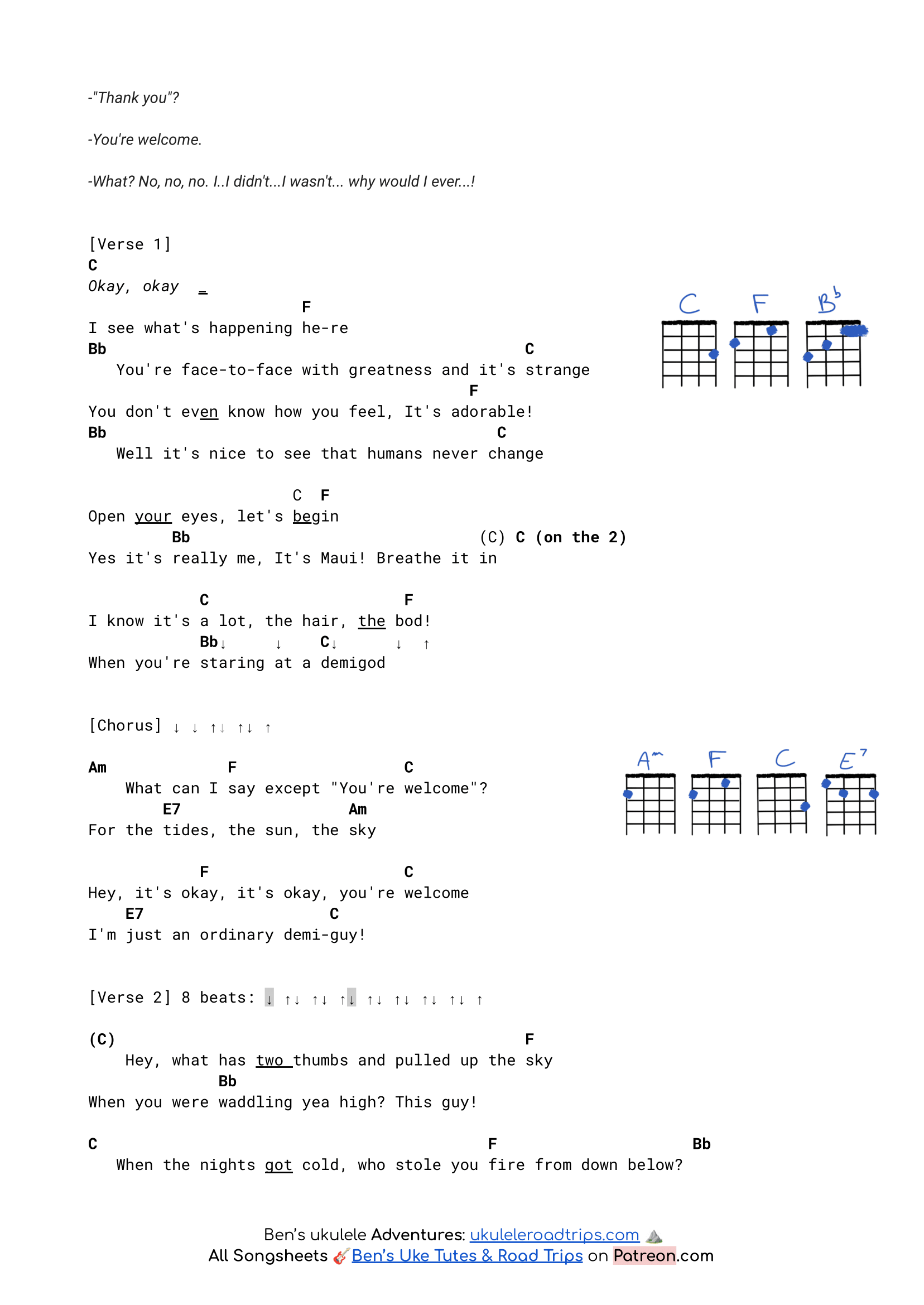 Your'e Welcome by Dwayne Johnson with chords, strum & tutorial ...