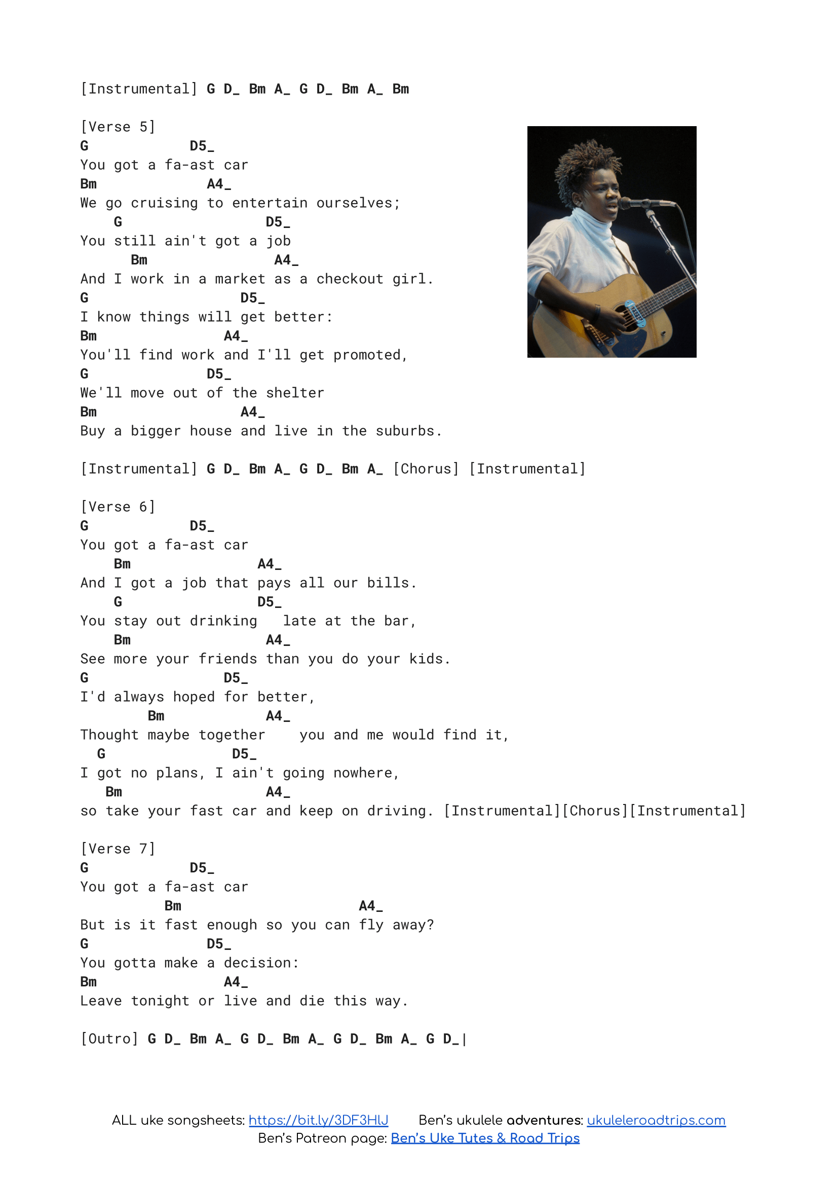 Fast Car by Tracy Chapman with chords, strum & tutorial — Ukulele Road ...