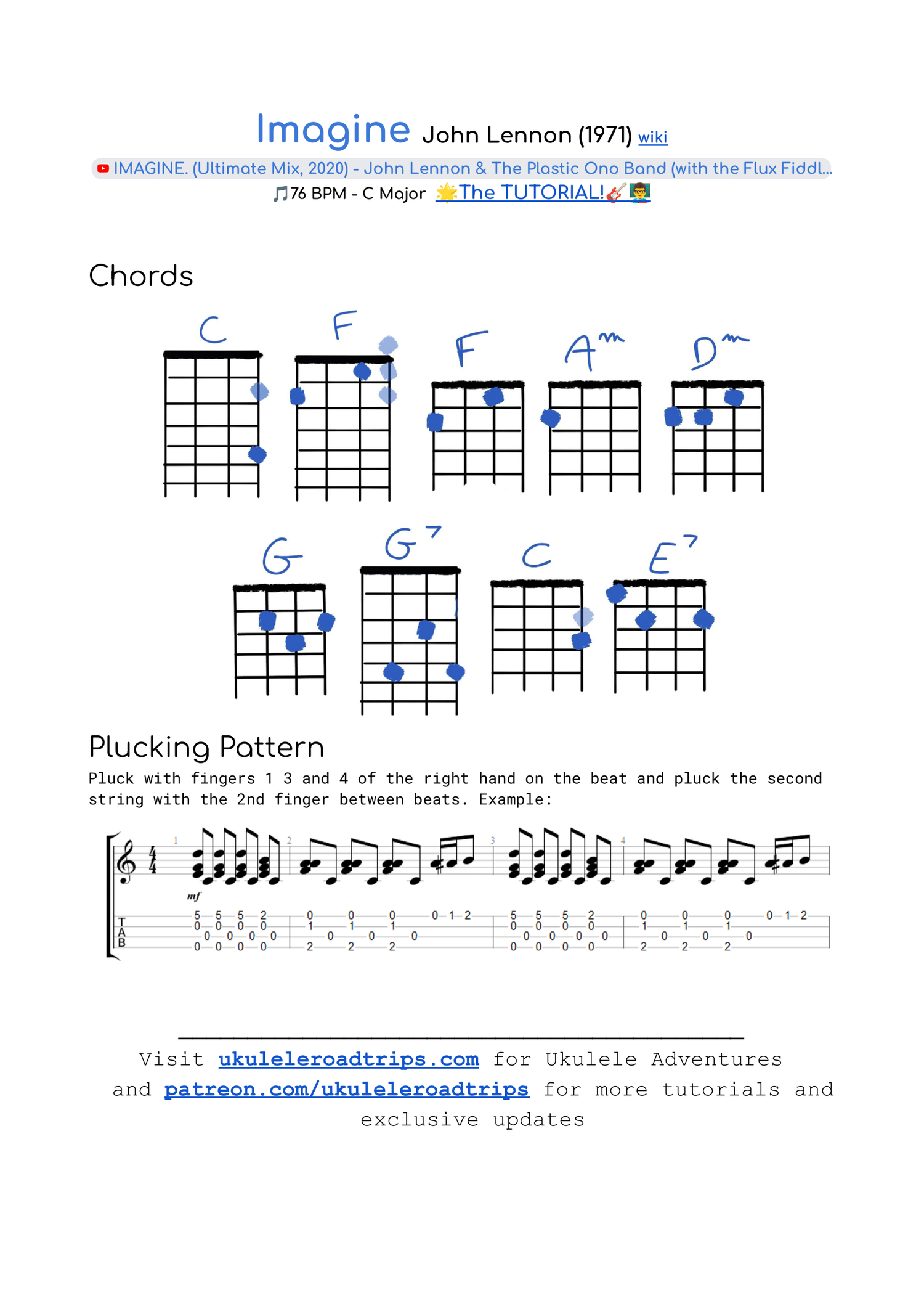 Imagine by John Lennon with chords, strum & tutorial — Ukulele Road Trips