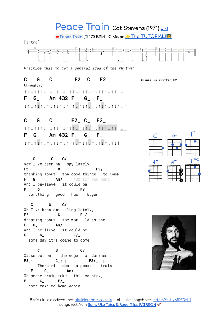 Peace Train by Cat Stevens with rhythm, chords, strum & tutorial ...
