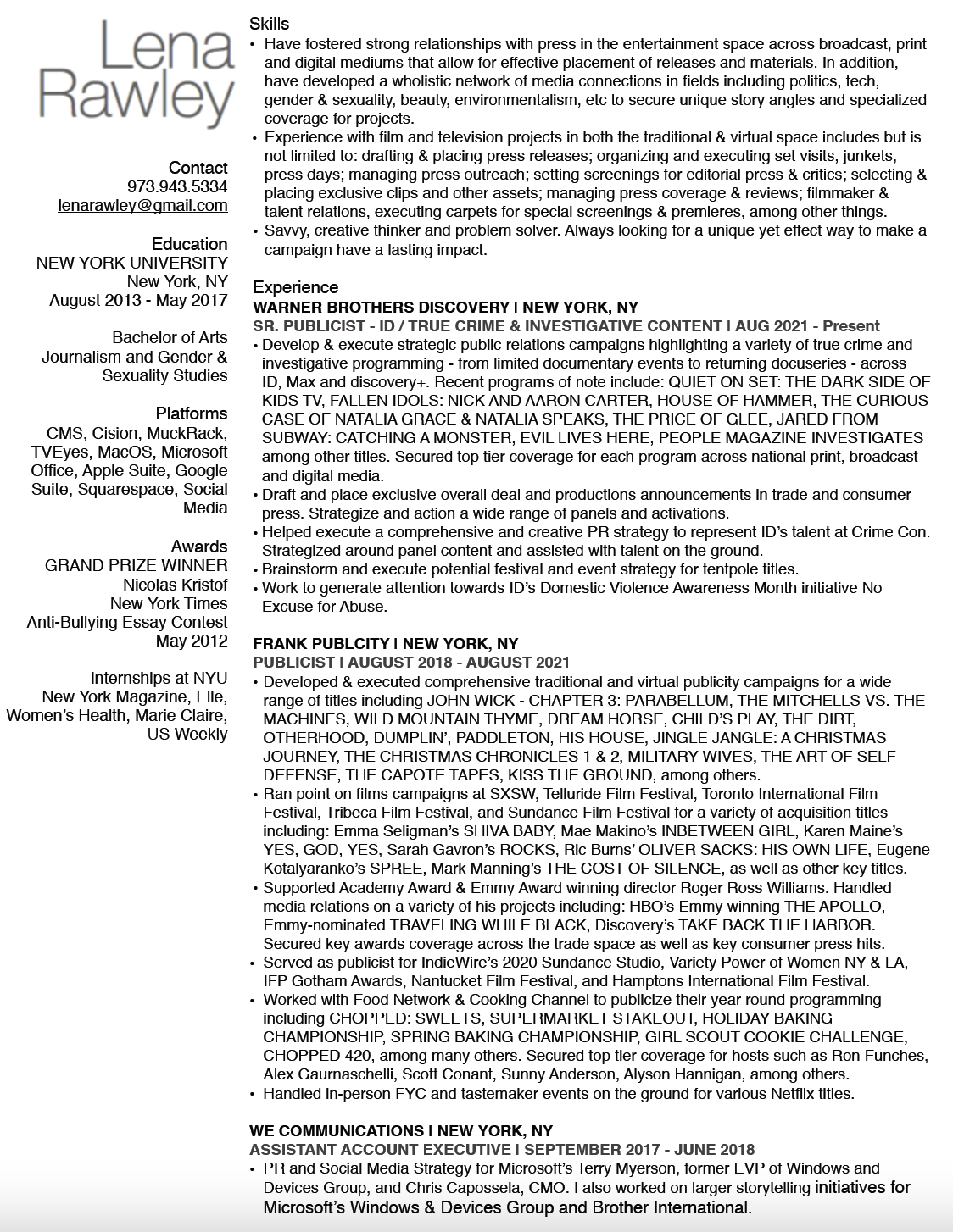 resume — lena rawley