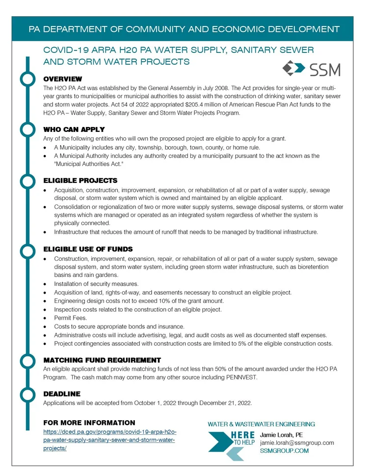 Funding Opportunity: COVID-19 ARPA H20 PA - Water Suply, Sanitary Sewer ...
