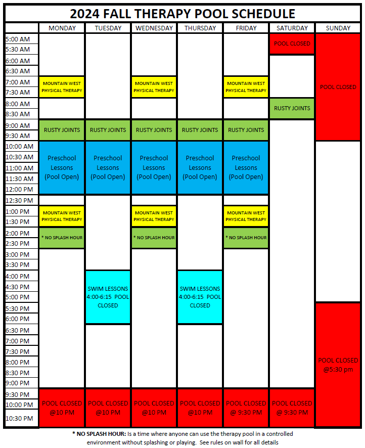 Pool Schedules — Sports Academy & Racquet Club