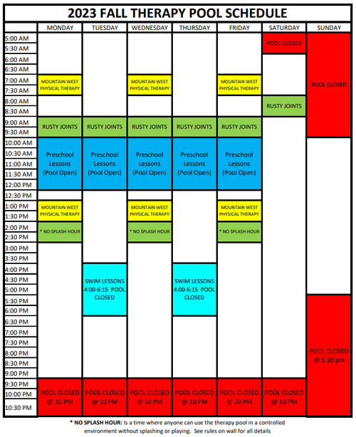 Pool Schedules — Sports Academy & Racquet Club