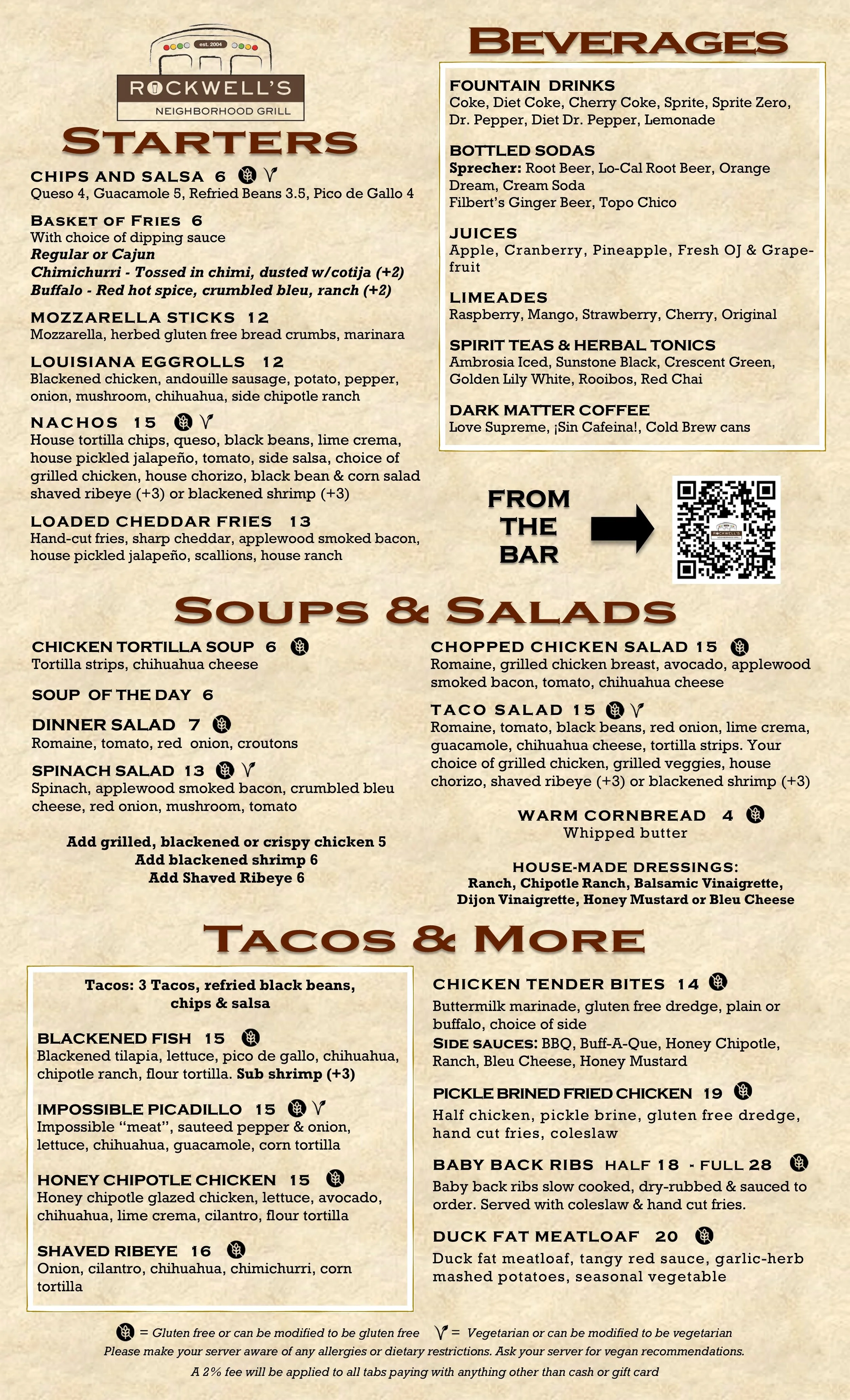 MENU — Rockwell's