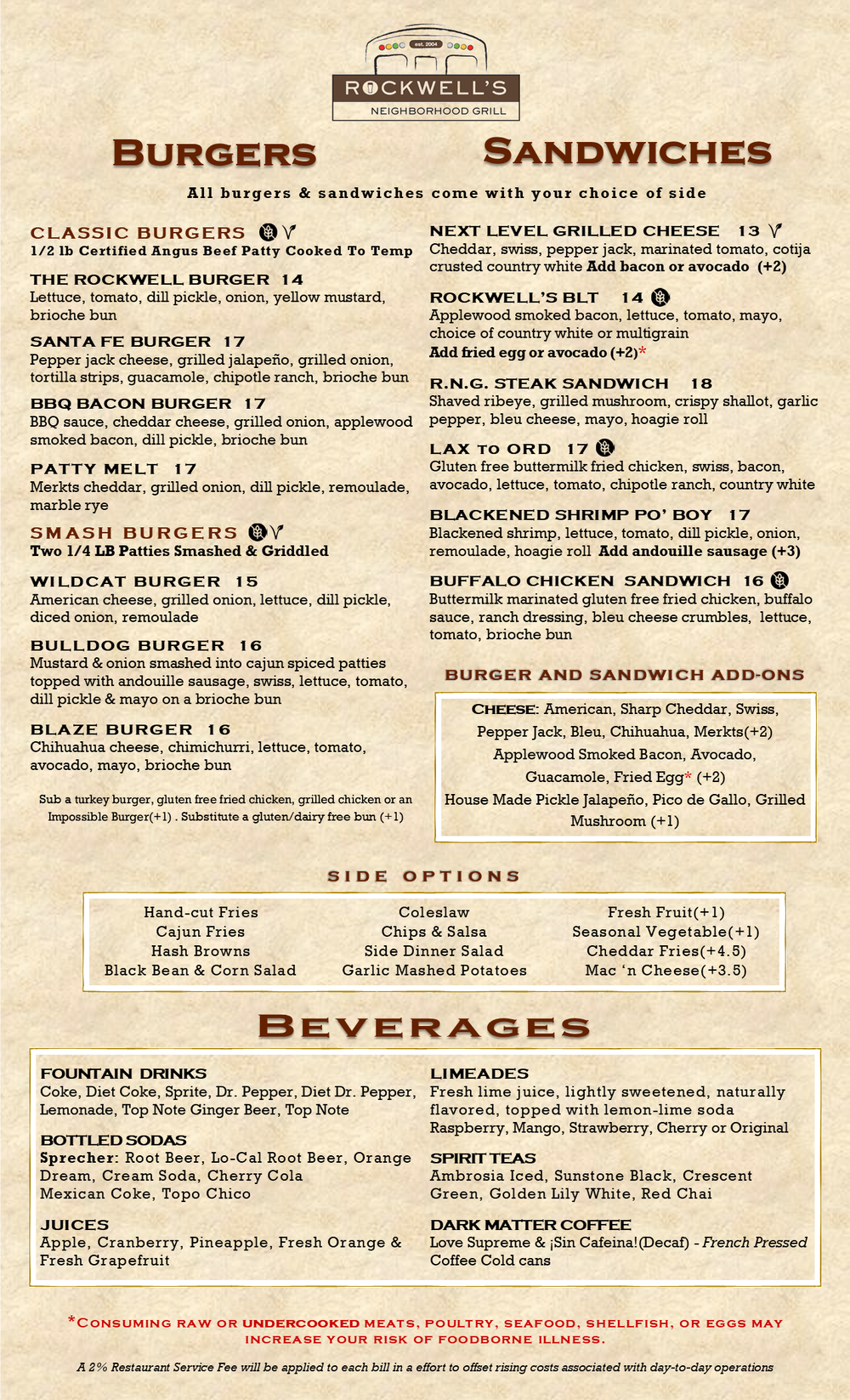 MENU — Rockwell's