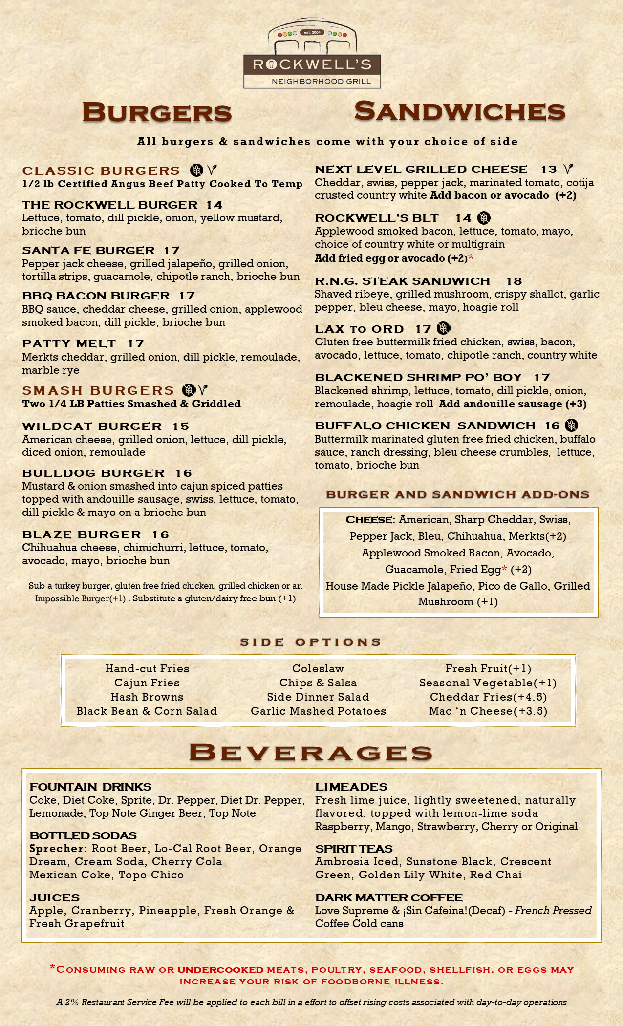 MENU — Rockwell's