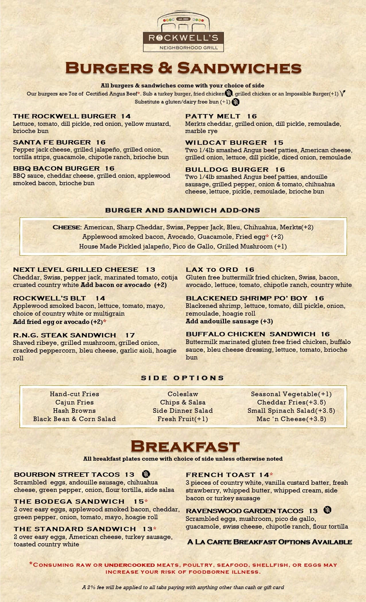 MENU — Rockwell's