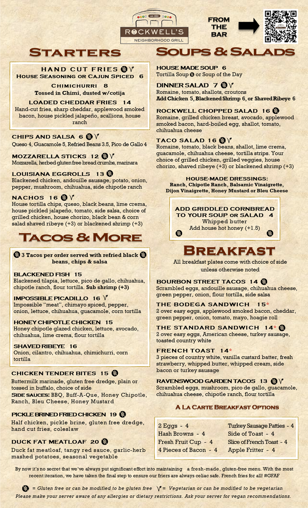 MENU — Rockwell's