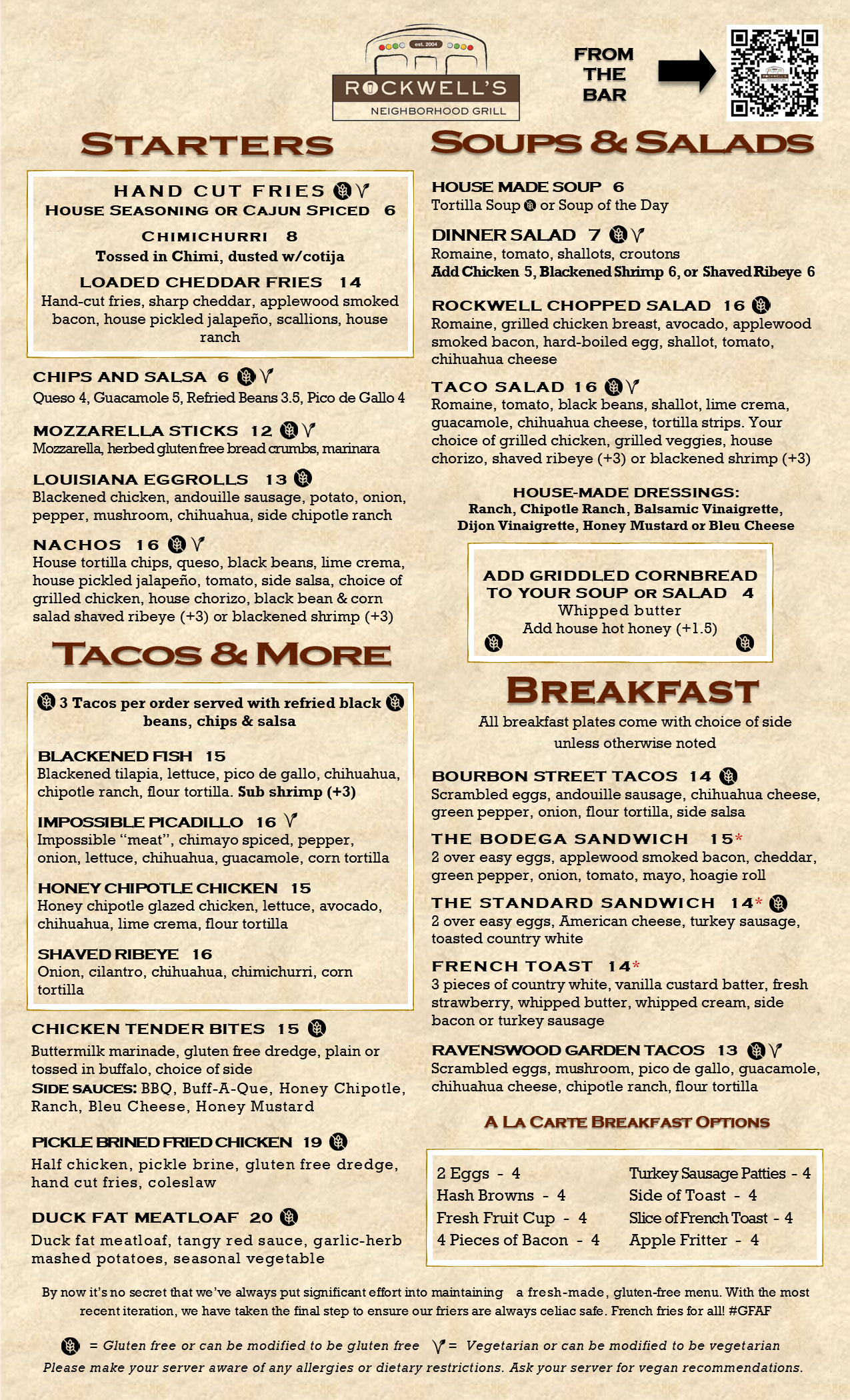 MENU — Rockwell's