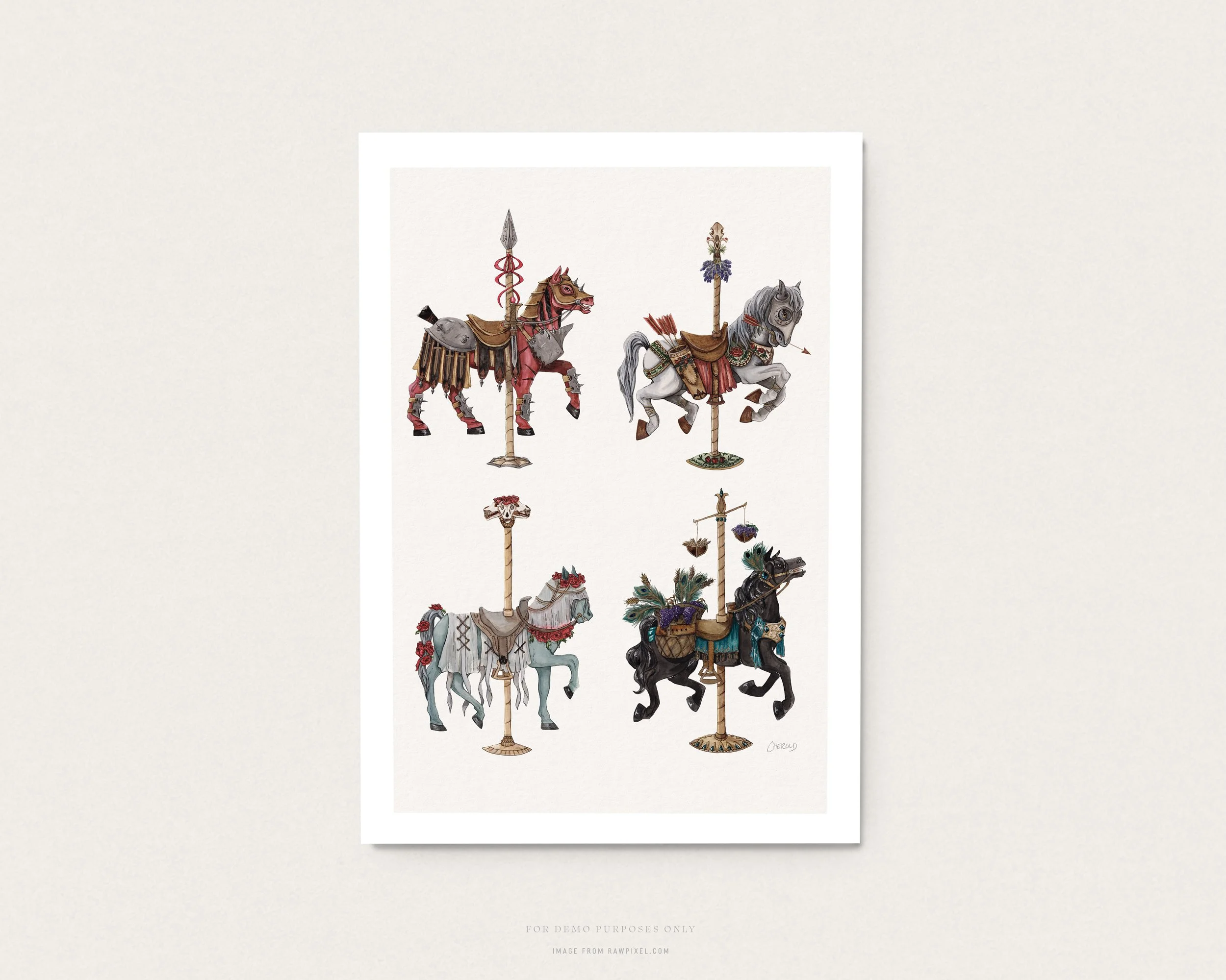 Four Carousel Horsemen of the Apocalypse Art Print - Catherine Herold ...