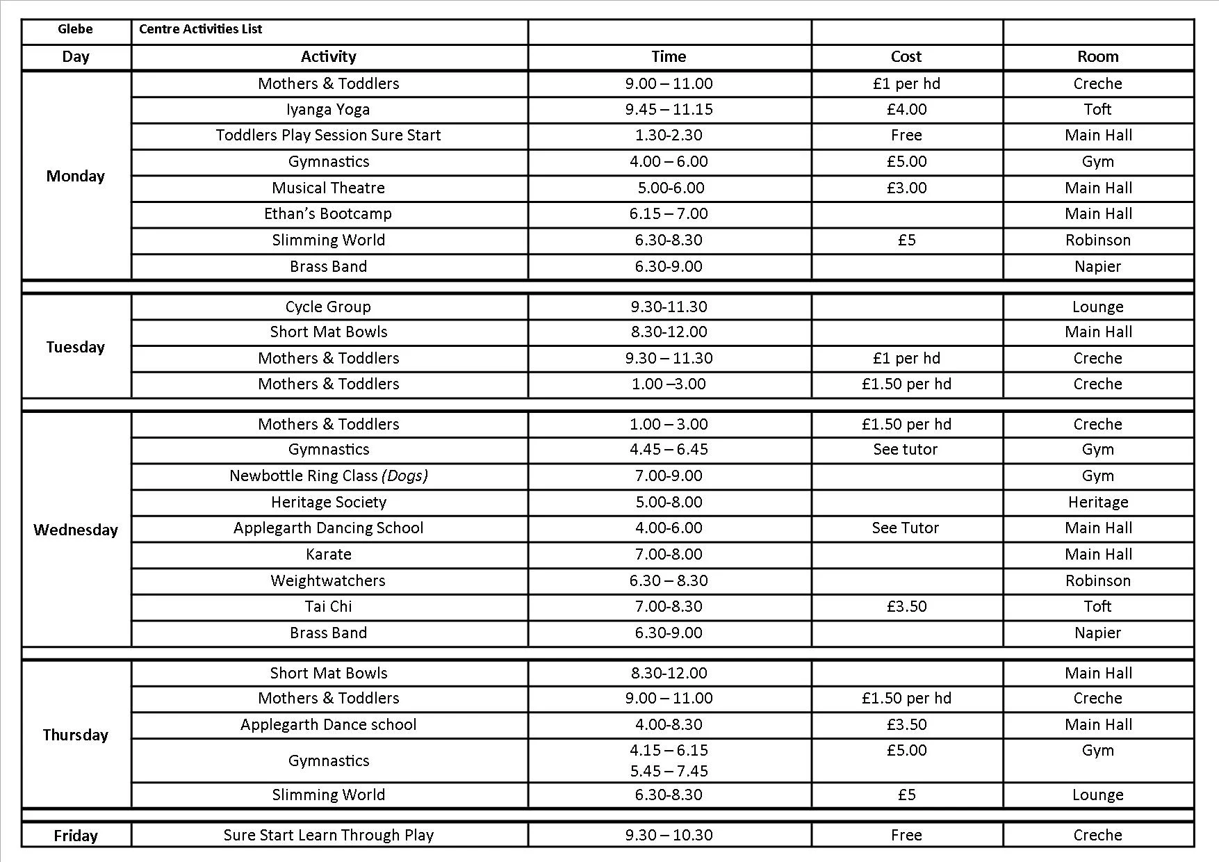 Activities — The Glebe Centre