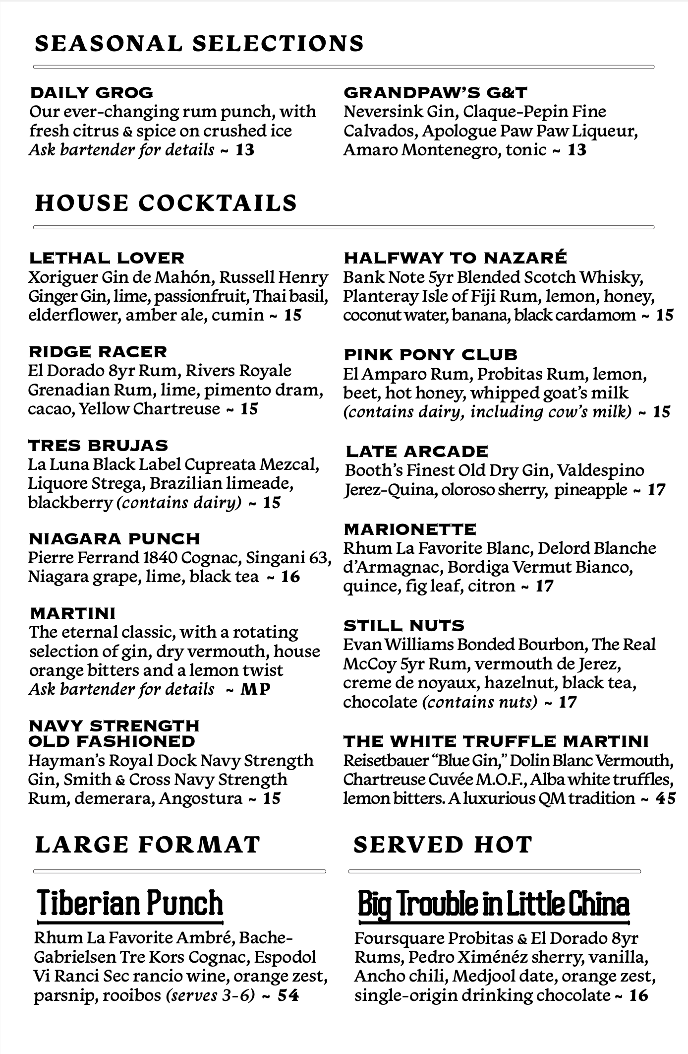 MENU — Queen Mary Tavern