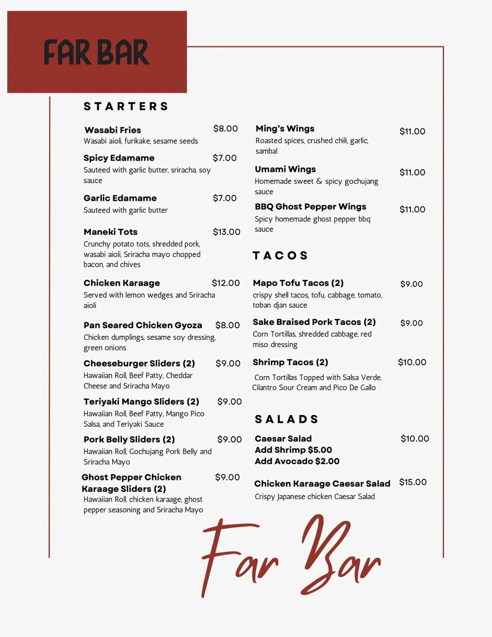 Food & Drinks — Far Bar