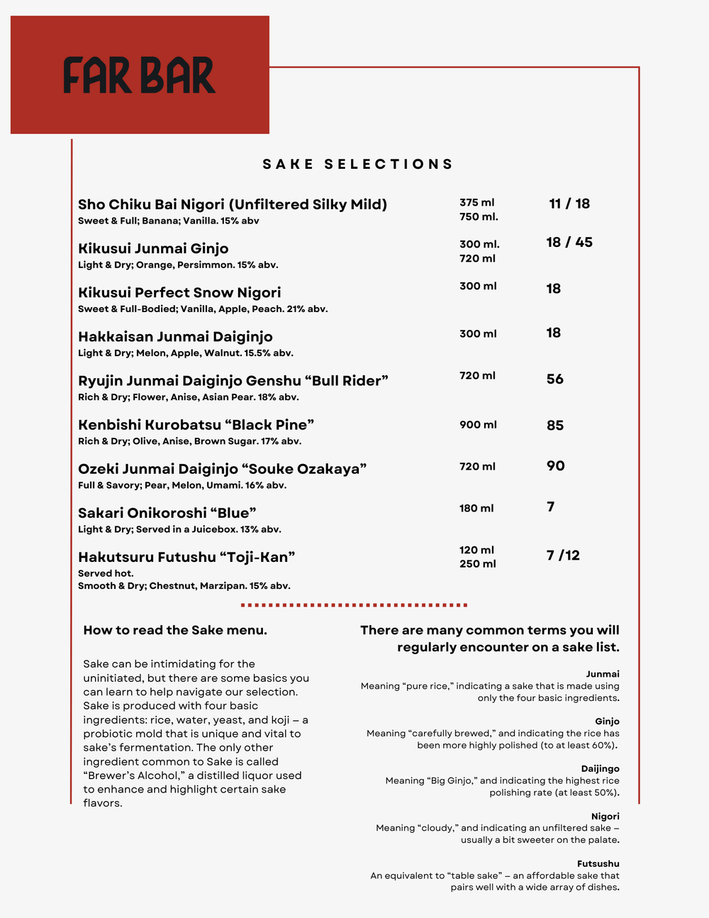 Food & Drinks — Far Bar