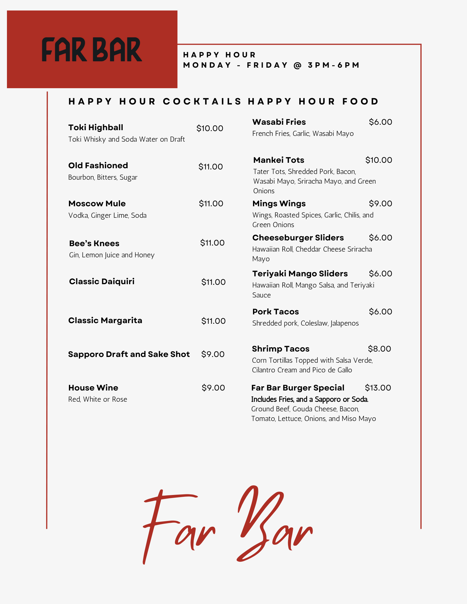 Food & Drinks — Far Bar