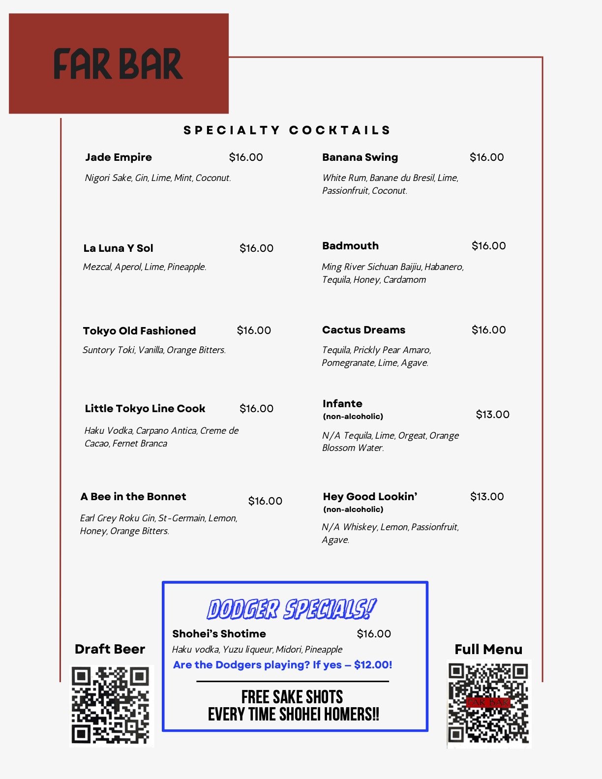 Food & Drinks — Far Bar